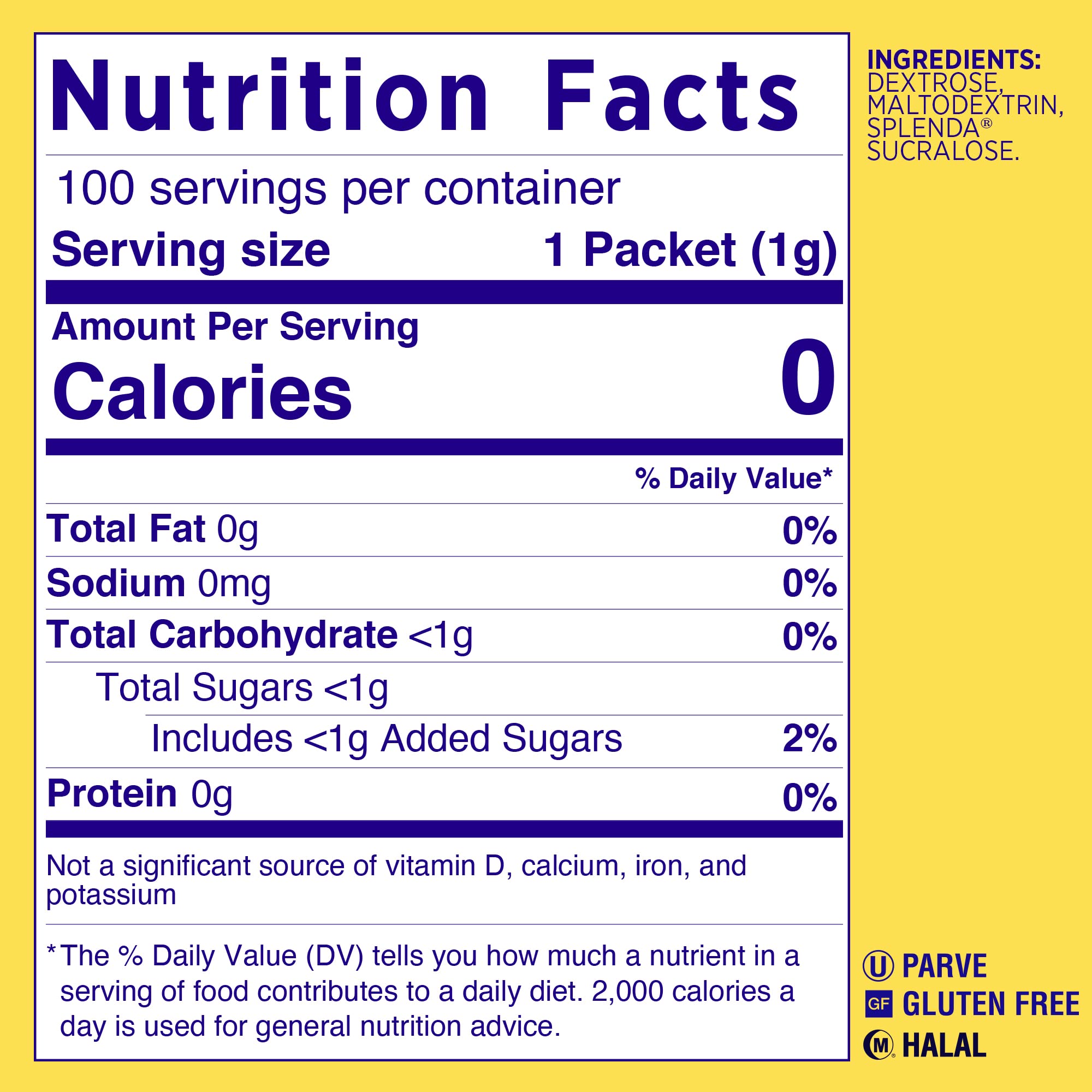 SPLENDA Zero Calorie Sweetener, 100 Count Packets