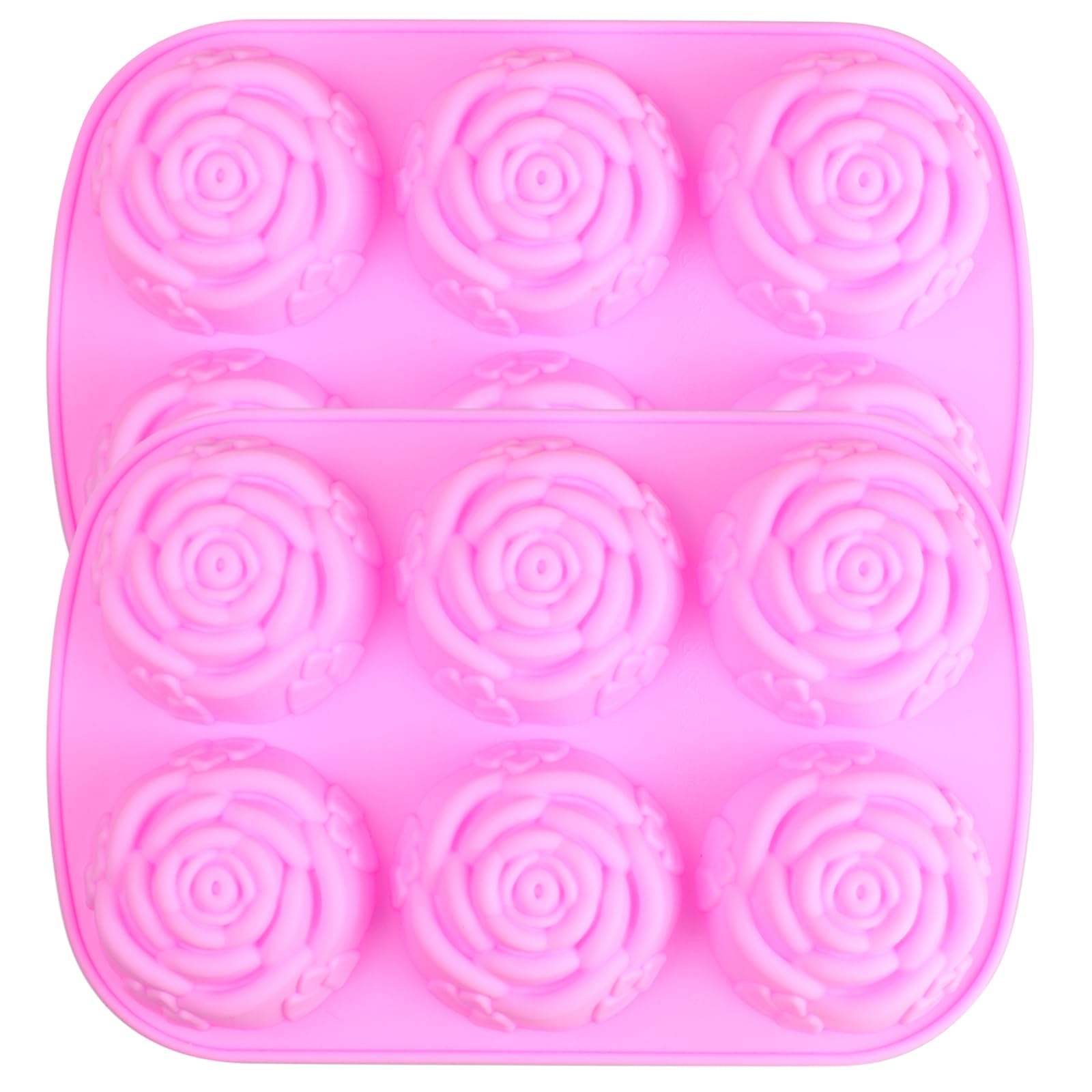 Pack 2, Aidacom X Large Rose Flower Ice Cube Mold, Silicone Ice Tray, Candy Chocolate Cake Cookie Cupcake Baking Soap Mould, Pink