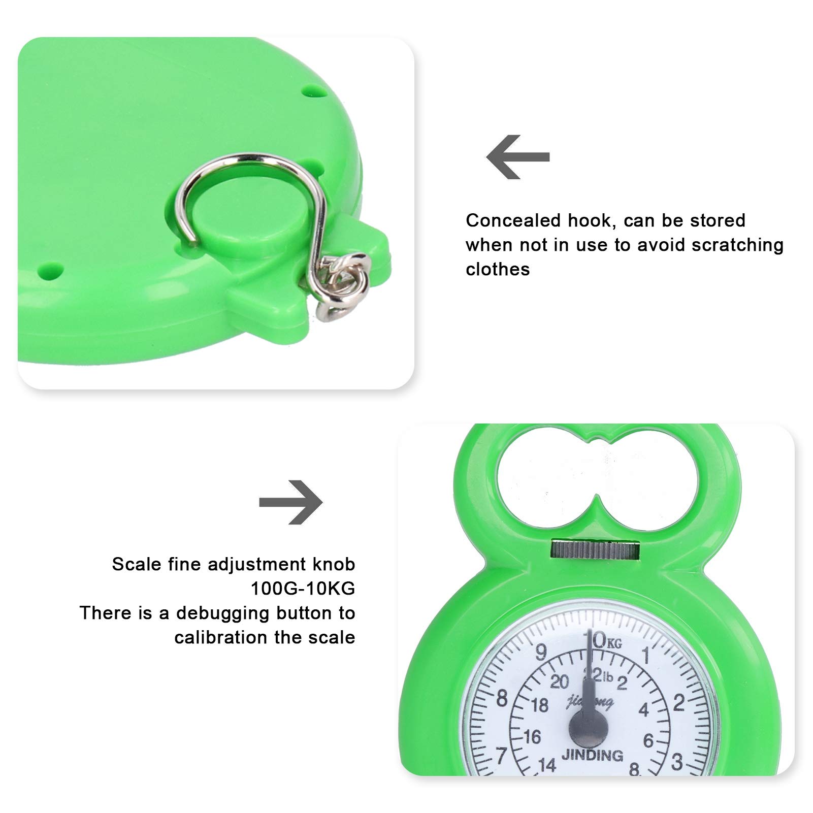 Velaurs Fishing Scale, Spring Practical Hanging Hook Scales, Fishing for Measuring Shopping Weight(Green)