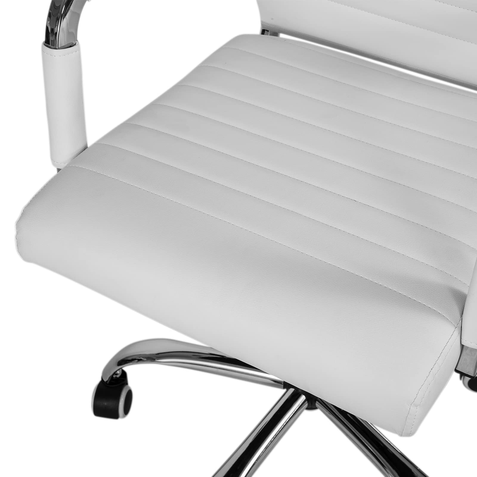 ONG Ergonomic Office Chair - Rolling Desk Chair High-Back White 360° Swivel Conference Executive Office Chair Adjustable Height and Armrest with Lumbar Support Task Computer Chair PU Leather
