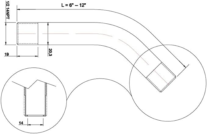 ZM 6-inch Stainless Steel Shower Arm for Shower Head Extension with Flange