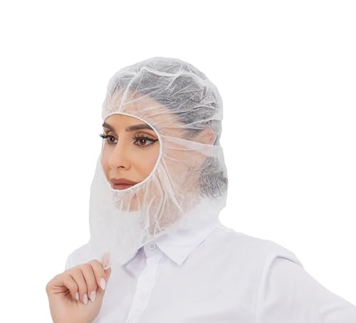 ZMDREAM pack of 100 Disposable Hoods Bouffant Caps Polypropylene Hair Net Beard Cover Combo White