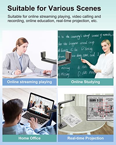 VIZOLINK 8MP Document Camera & Webcam with Noise-Canceling Microphone, A3-Size Capture, Auto Focus, 3-Levels Adjustable Brightness, for Live Demo, Home Office, Remote Teaching