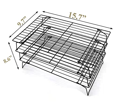 Stackable 3-Tier Cooling Rack for Cookies, Cakes, Bread, Pizza and Other Baking Stuff Cooling and Drying, Painting Drying and more- Wire Racks Set of 3 Cooling & Drying Racks, Heavy Duty, Black