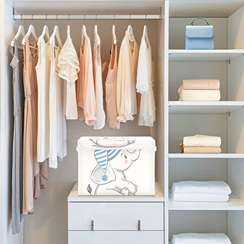 RunningBear Baby Elephant Large Storage Bins with Lid Collapsible Storage Bin Closet Organizers Cloth Baskets Containers for Clothes Towels Magazine