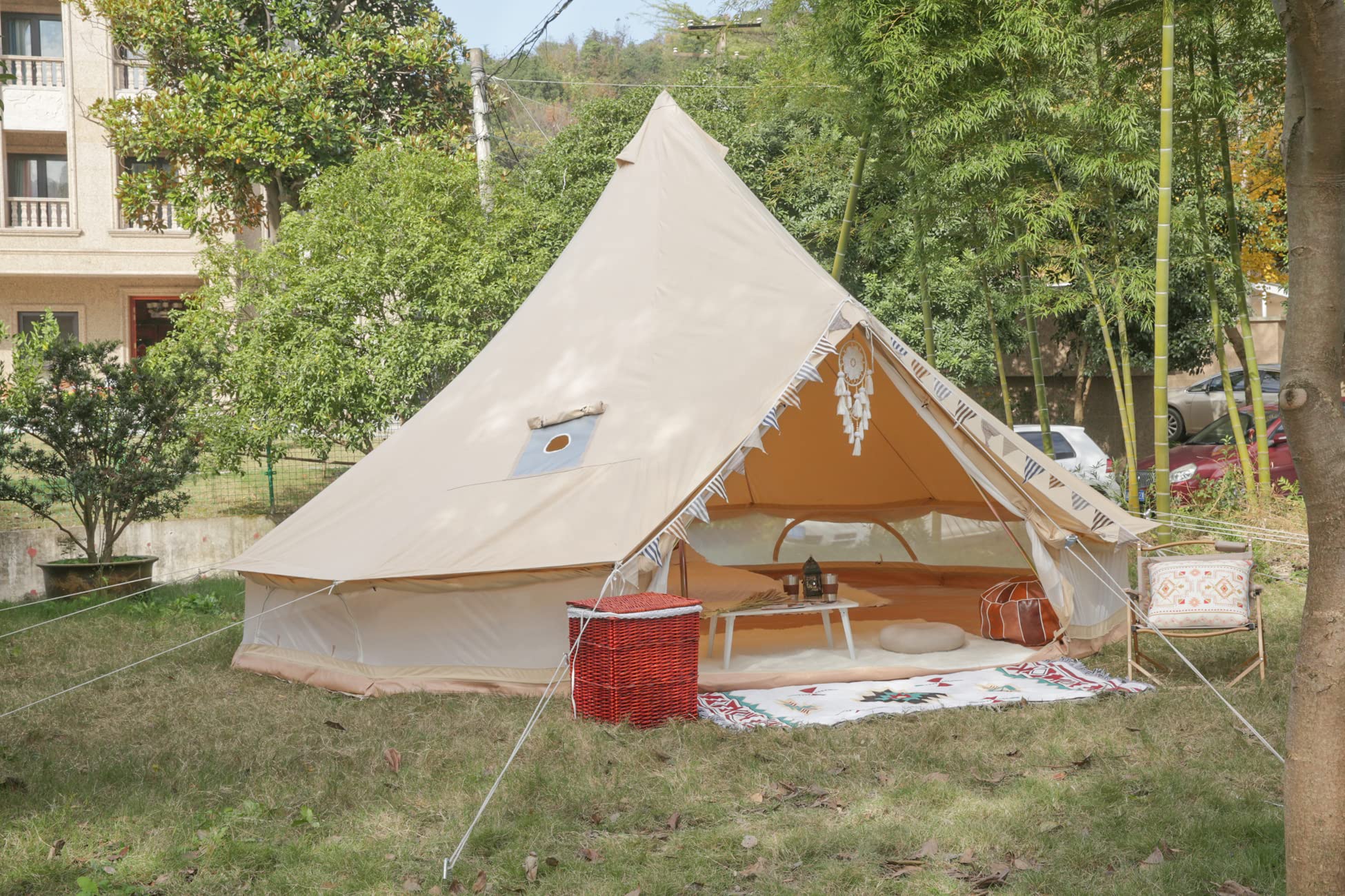 Yurtent 4/5M Canvas Tent, Bell Tent with Stove Jack, 4/6/8 Person Camping Yurt Tent All Seasons, Breathable & Waterproof