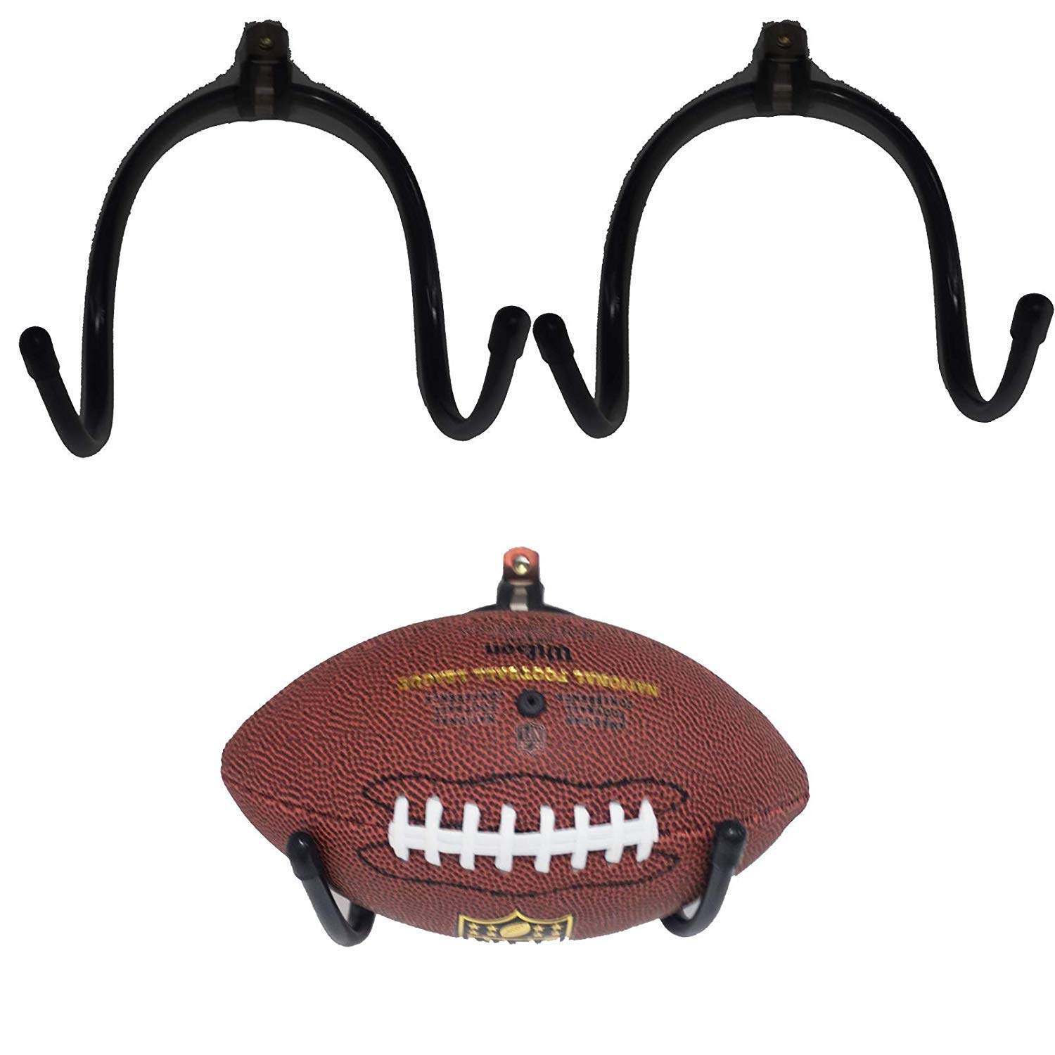 Pack of 2 , Rack with Adjustable Hooks Equipment Organizer Storage — W Claw Wall Mount Football Holder Ball Display Rack for Helmet, Gloves, Coats, Hats/Metal and Silicone Rubber Black Finish.