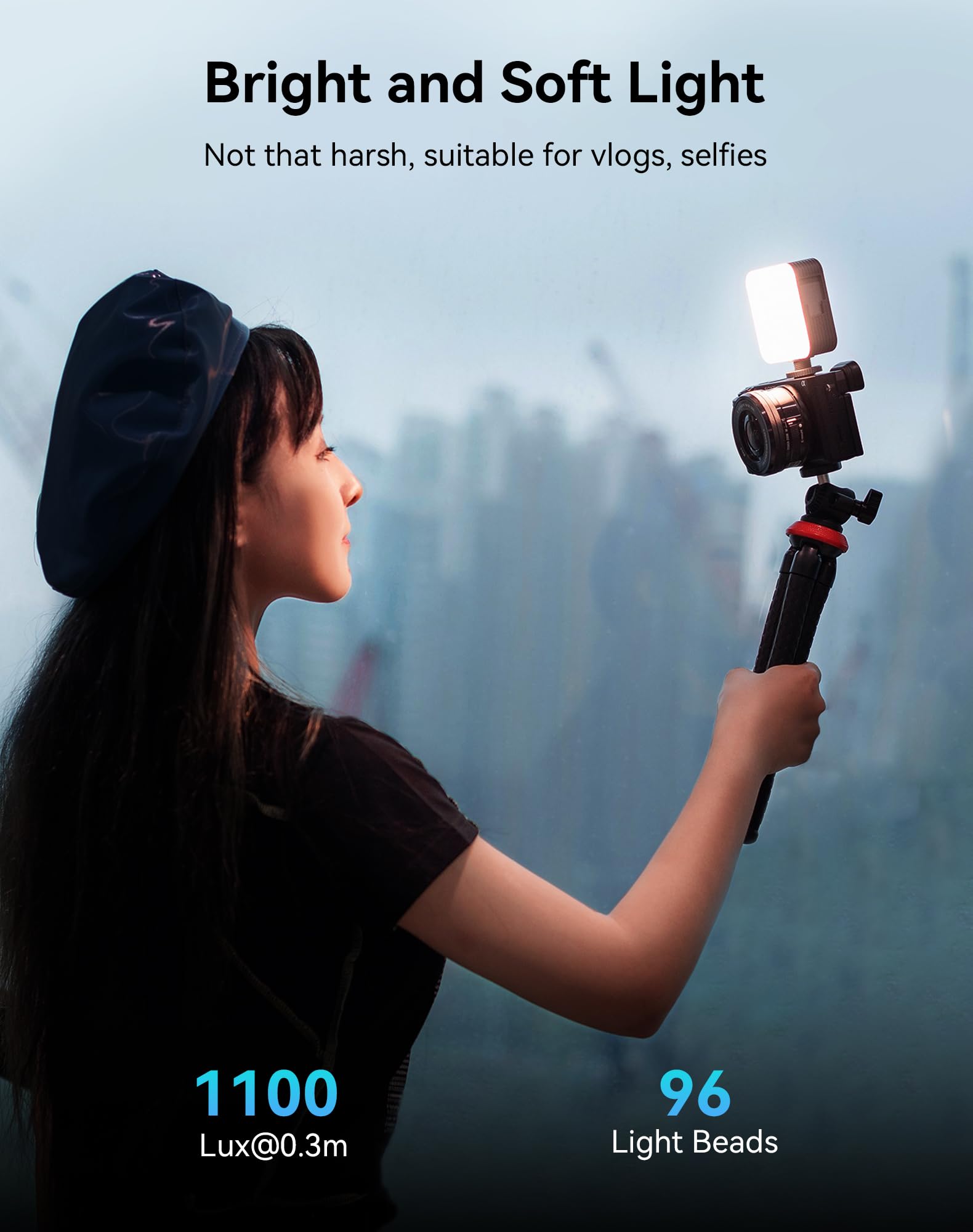 SmallRig P96 LED Video Light, Portable Camera Lights, 96 LED Beads for Photography Video Lighting, Rechargeable 2200mAh CRI 95+ 2700-6500K w 3 Cold Shoe 3286B