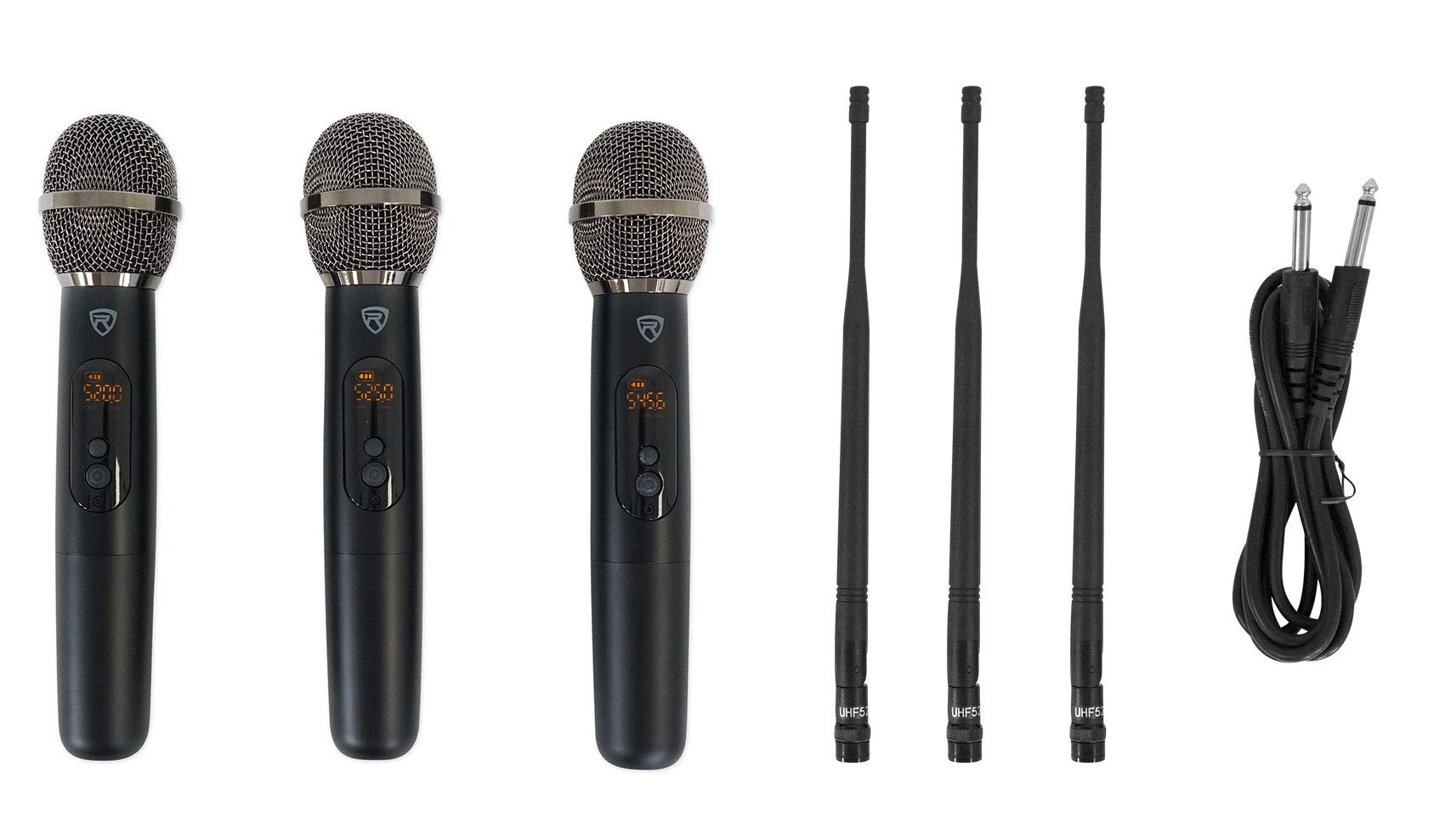 Rockville RWM-3US Triple Wireless UHF 3 Microphone System w/Adjustable Frequency,black