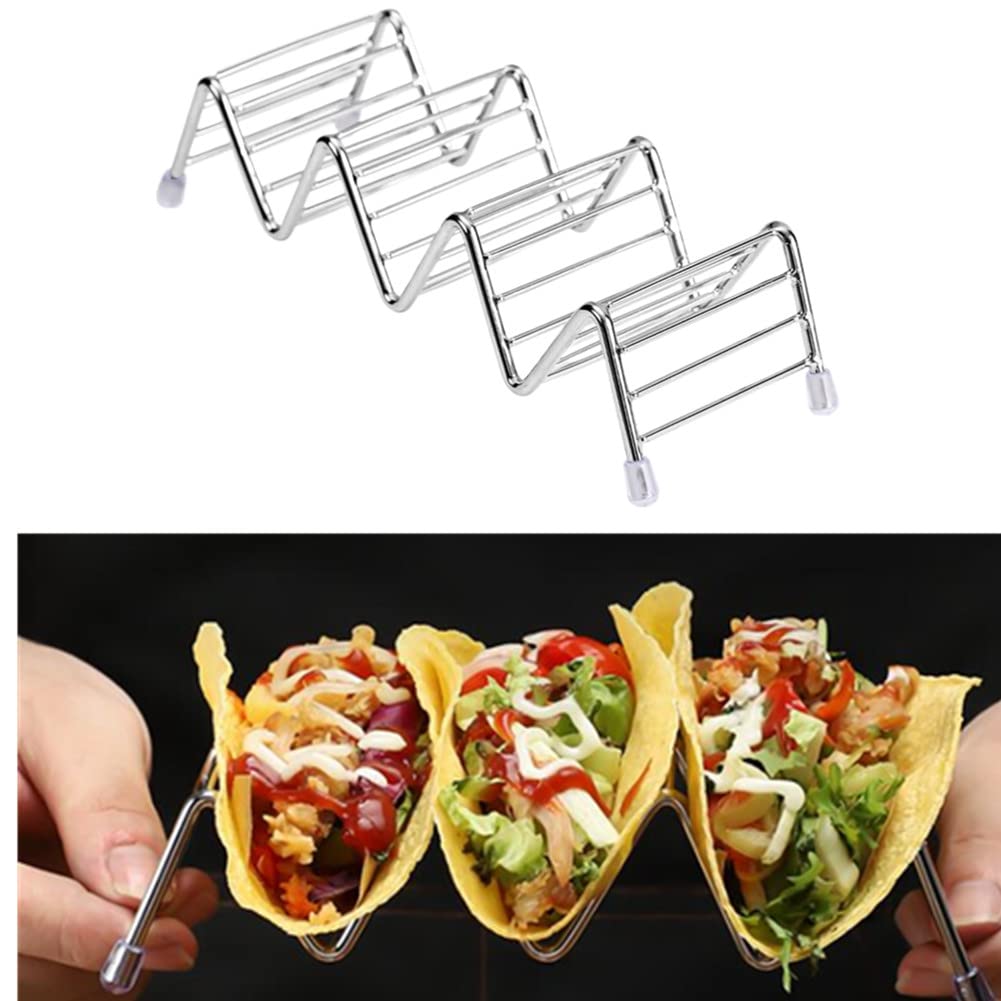 Stainless Steel Taco Holder Stand for 3-4 Tacos Each, Wider Metal Tortilla Tray Holder Rack for Serving Tacos Plates, Taco Shell Mold