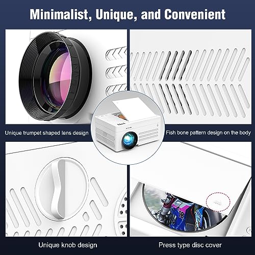 TMY Bluetooth Projector with DVD Player Built in, 1080P Outdoor Projector, Mini Portable DVD Projector Compatible with Smartphone/PC/TV Stick/HDMI/AV/USB/TF, indoor & outdoor use