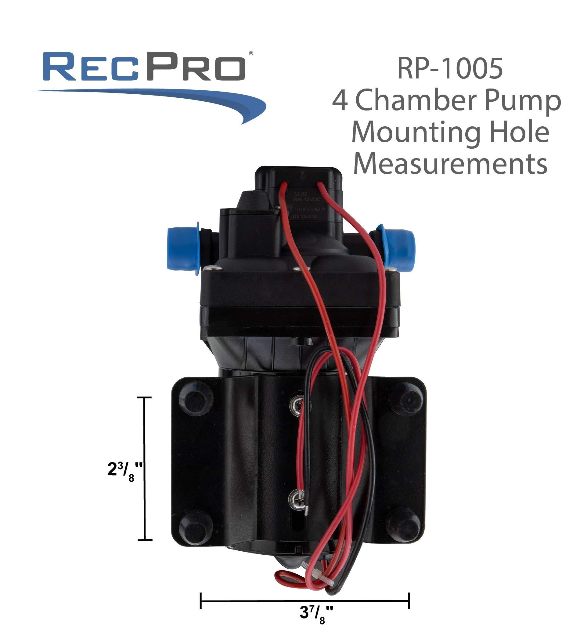 RecPro RV 4 Chamber Water Pump | Quiet Running | 12V DC | 45 PSI | 8.0AMP | Self Priming (With Strainer, No Silencer)