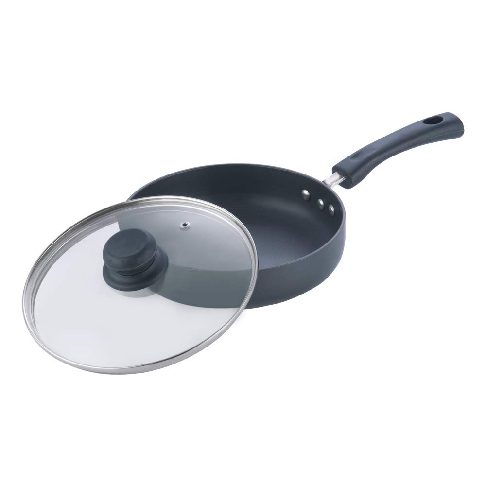 Vinod Pearl Hard Anodised Deep Fry Pan with Glass Lid, 9.5", Black