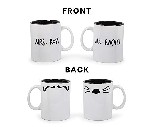 Ukonic Friends Mr. Rachel Whiskers and Mrs. Ross Moustache Double-Sided Mugs | Set of 2