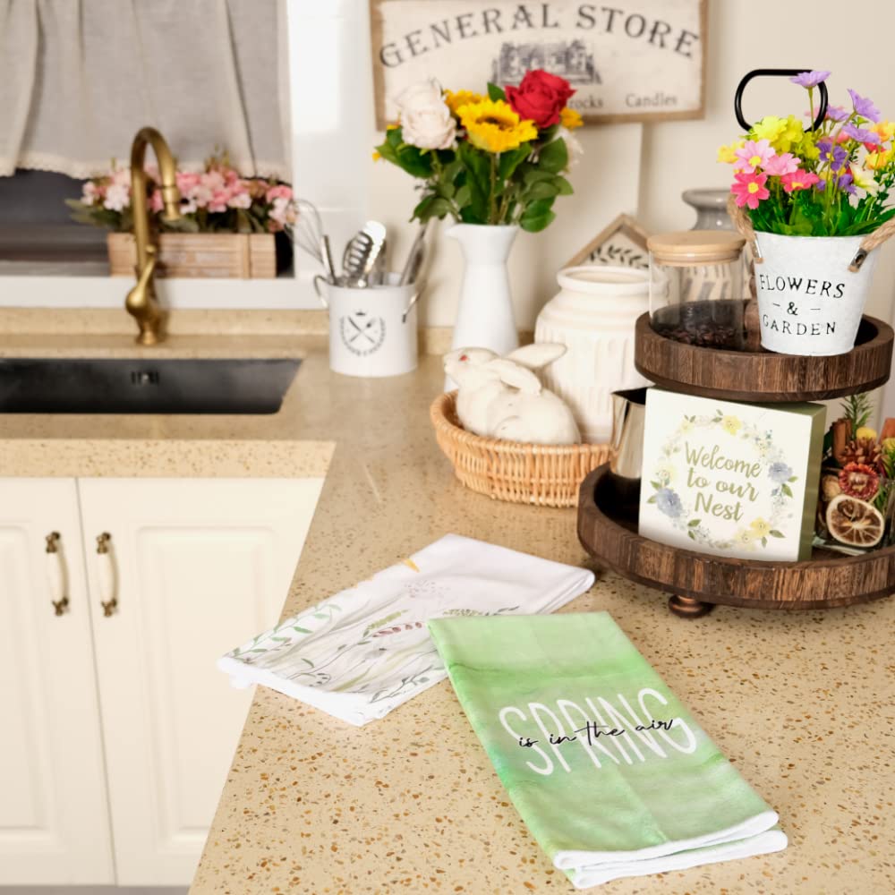 Spring Kitchen Towels for Spring Decor Flower Leaves Dish Towels 18x26 Inch Ultra Absorbent Bar Drying Cloth Spring is in the air Sign Hand Towel for Kitchen Bathroom Party Home Decorations Set of 2