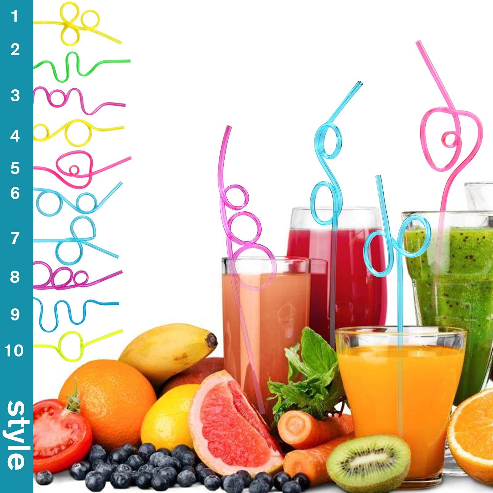 VOKOY 20pcs Crazy Loop Straws, Colorful Reusable Drinking Straws Funny Straws for Kids, Birthday Party, Parties, Carnivals