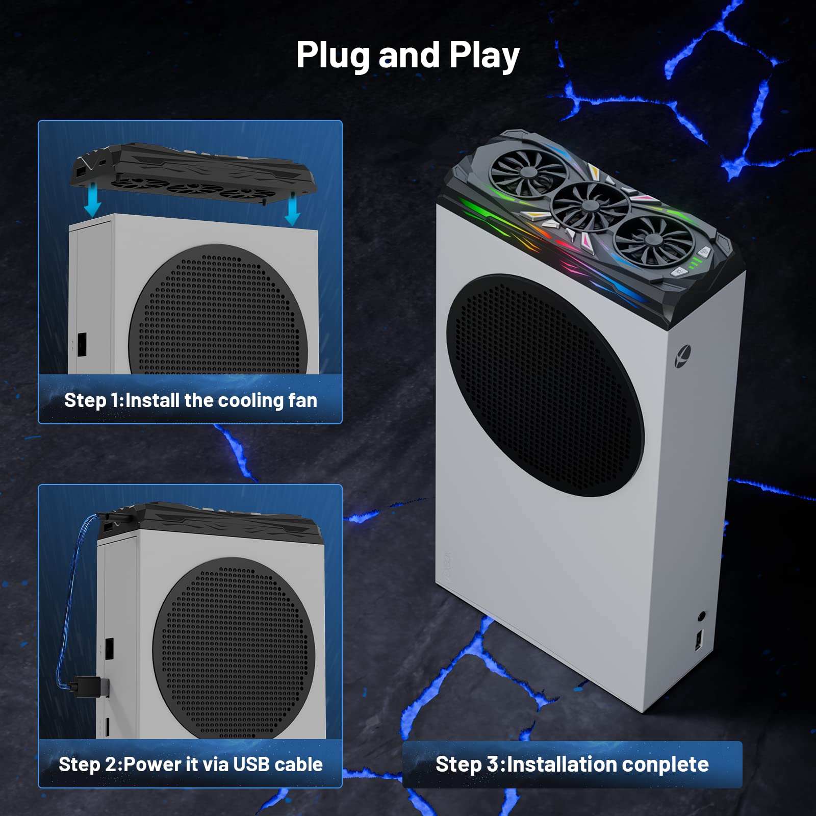 ZAONOOL Cooling Fan for Xbox Series S with 12 RGB Light Modes, Fan Cooling System Accessories, Top Cooler Fan for Console with 3 Level Adjustable Fan Speed, Dual Purpose USB Port for Xbox Series S