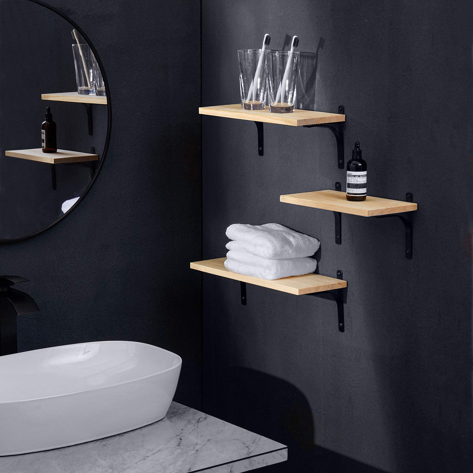 Ophanie Floating Shelves Wall Mounted, Rustic Wood Wall Storage Shelves for Bedroom, Living Room, Bathroom, Kitchen, Office, Set of 3
