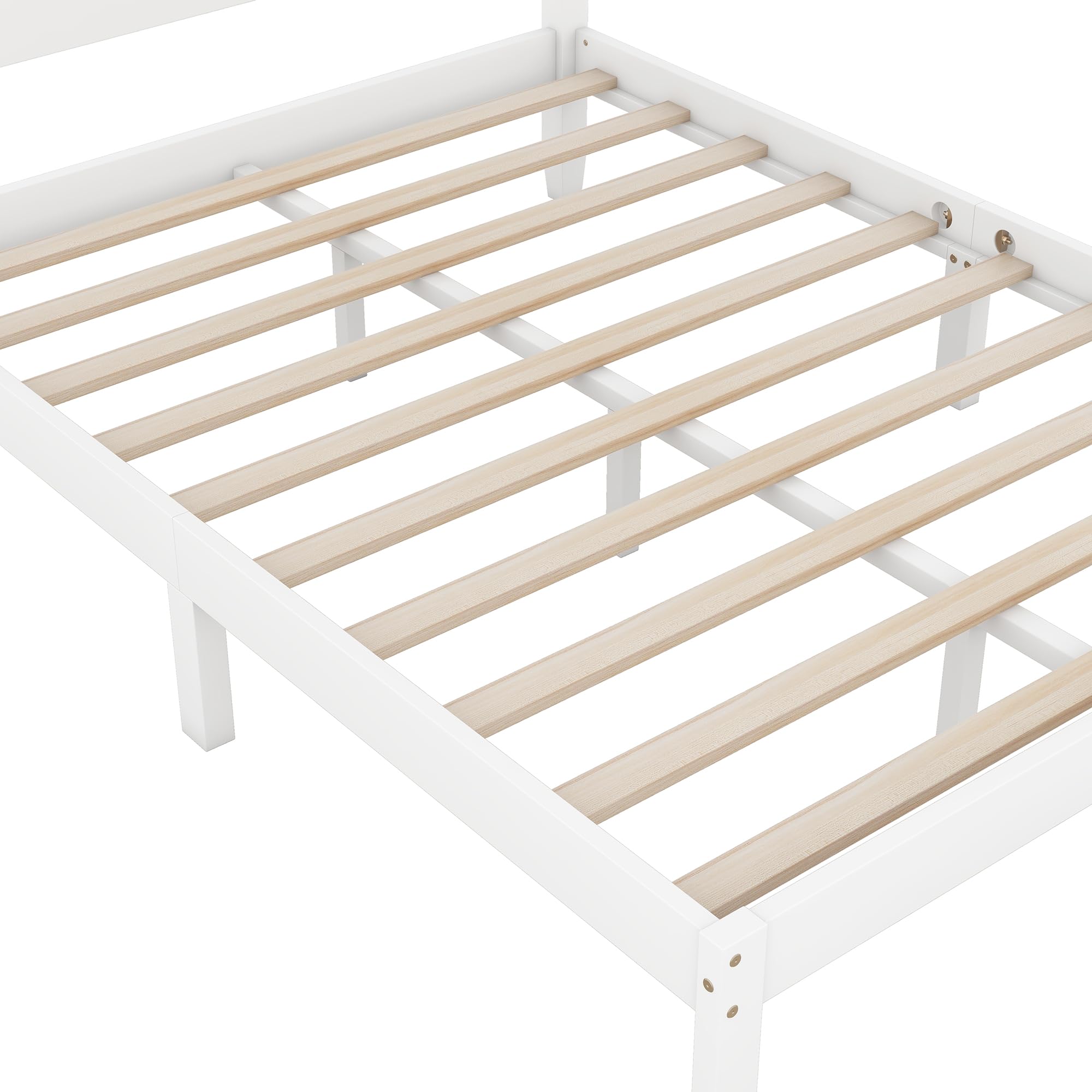 Rhomtree Full Bed Frame with Crown Shaped Headboard, Wood Full Size Platform Bed Frames with Headboard for Boy Girl Kids,No Box Spring Needed(White, Full)
