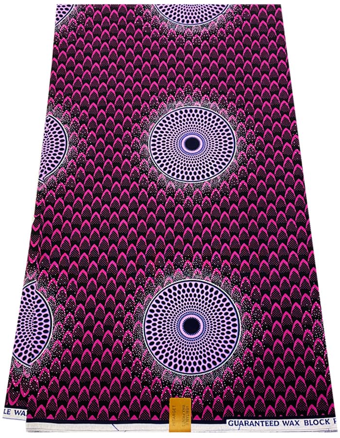 Pacthwork Snake Skin and Circle Disc -African Ankara Wax Print Fabrics - Pink, White, Black - Sell by 6 Yards-100% Cotton- for Dresses