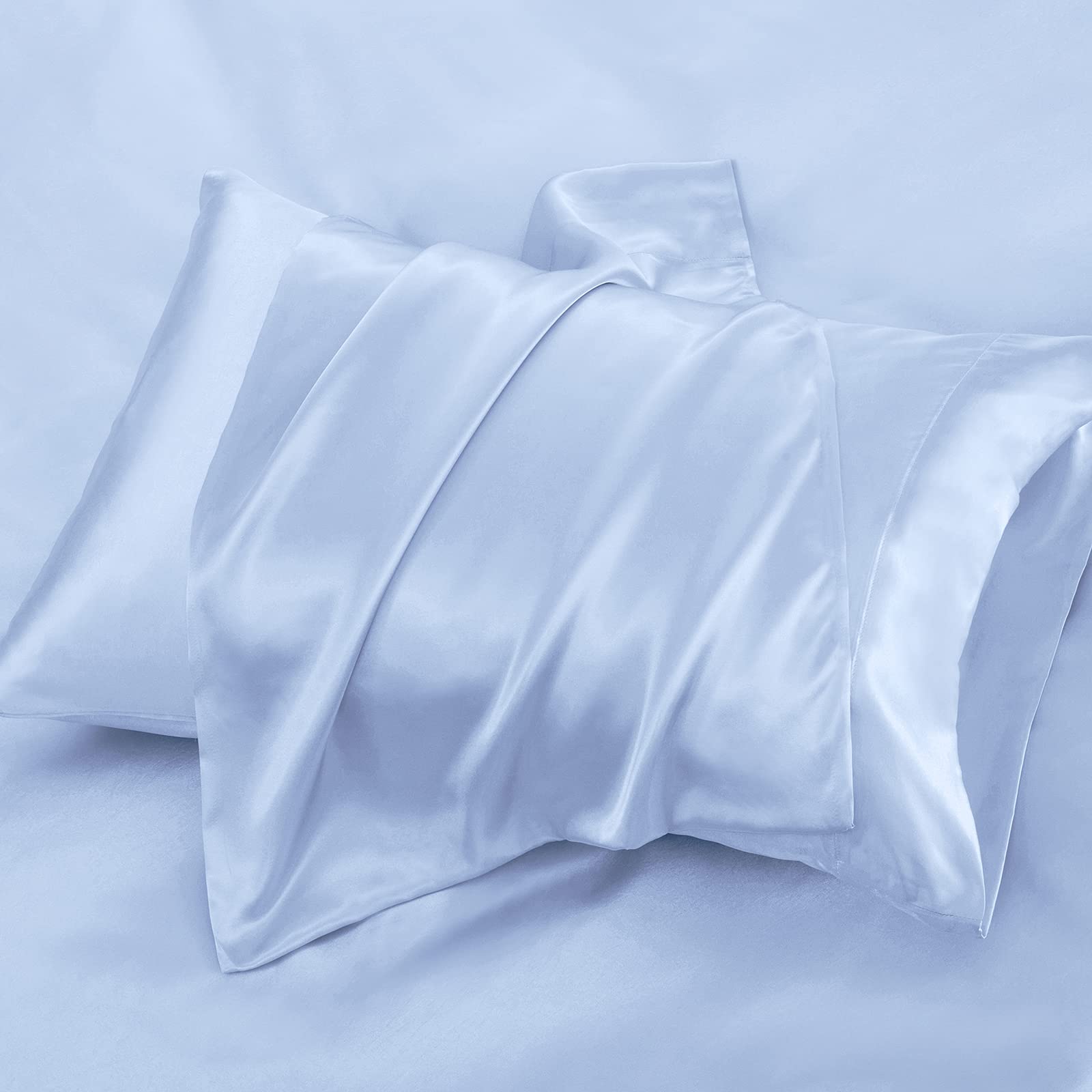 P Pothuiny 6 Pieces Satin Sheets Striped Printed, Flint Blue Satin Bed Sheets Luxury Silky Full Size Bedding Set, 1 Satin Fitted Sheet + 1 Flat Sheet + 4 Pillow Cases