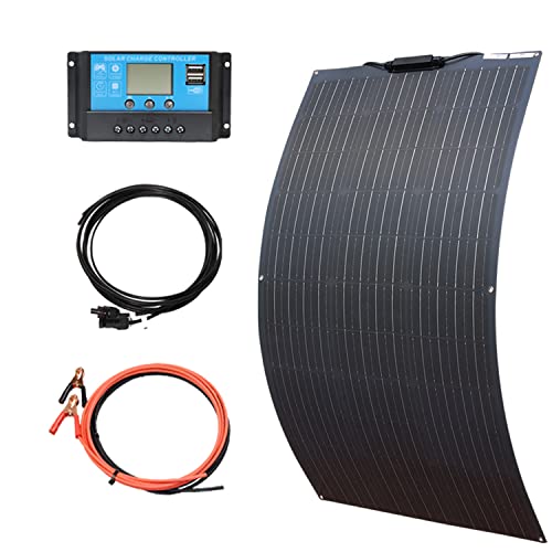 XINPUGUANG Flexible Solar Panel 100W 12V Solar Panel Kit Monocrystalline Cell,10A Charge Controller, Extension Cable,Alligator Clip Cable for Off Grid Boat rv Trailer (100W)