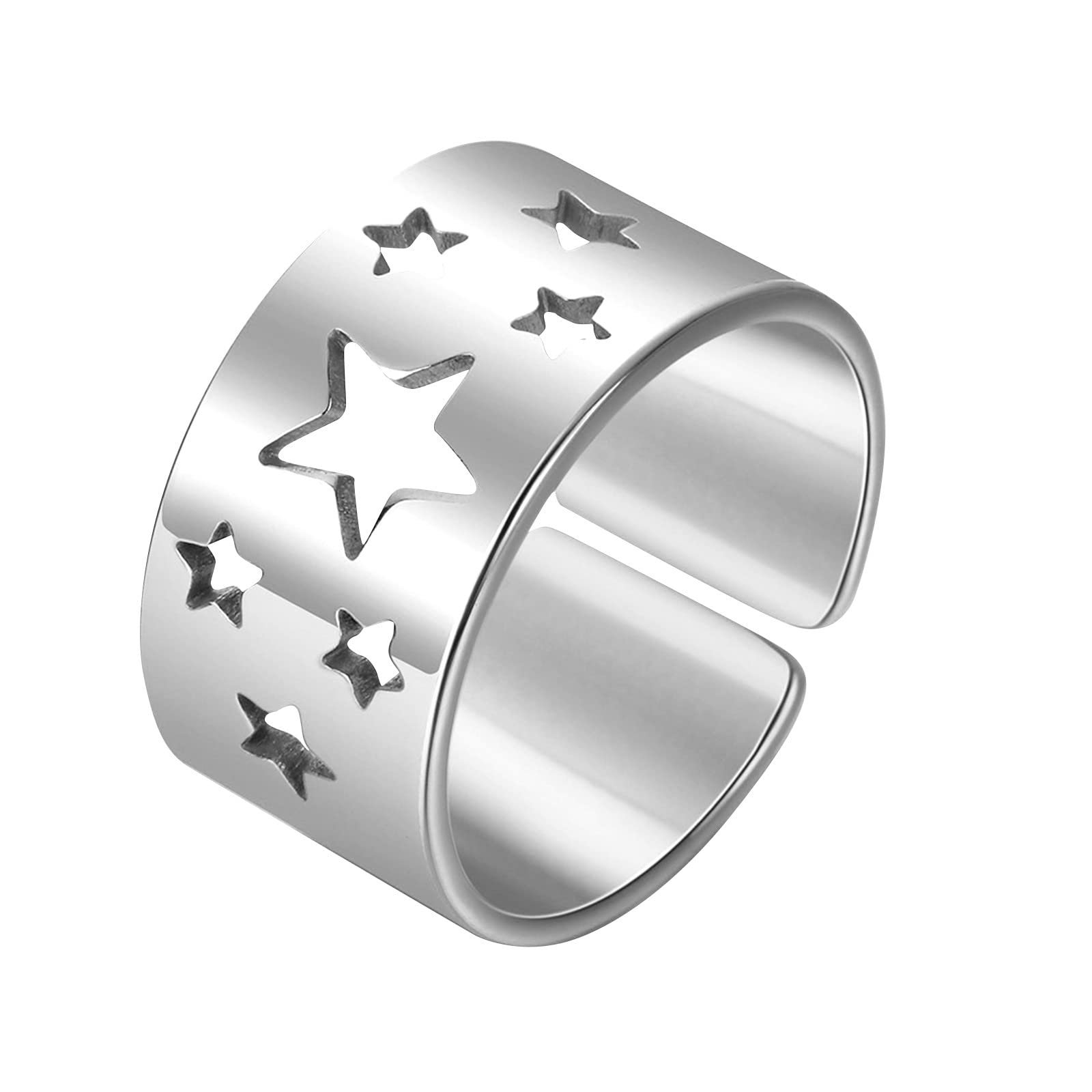 Women Trendy Statement Y-2K Jewelry Hollow Out Star Heart Rings For Women Men Splice Open Adjustable Couples Rings