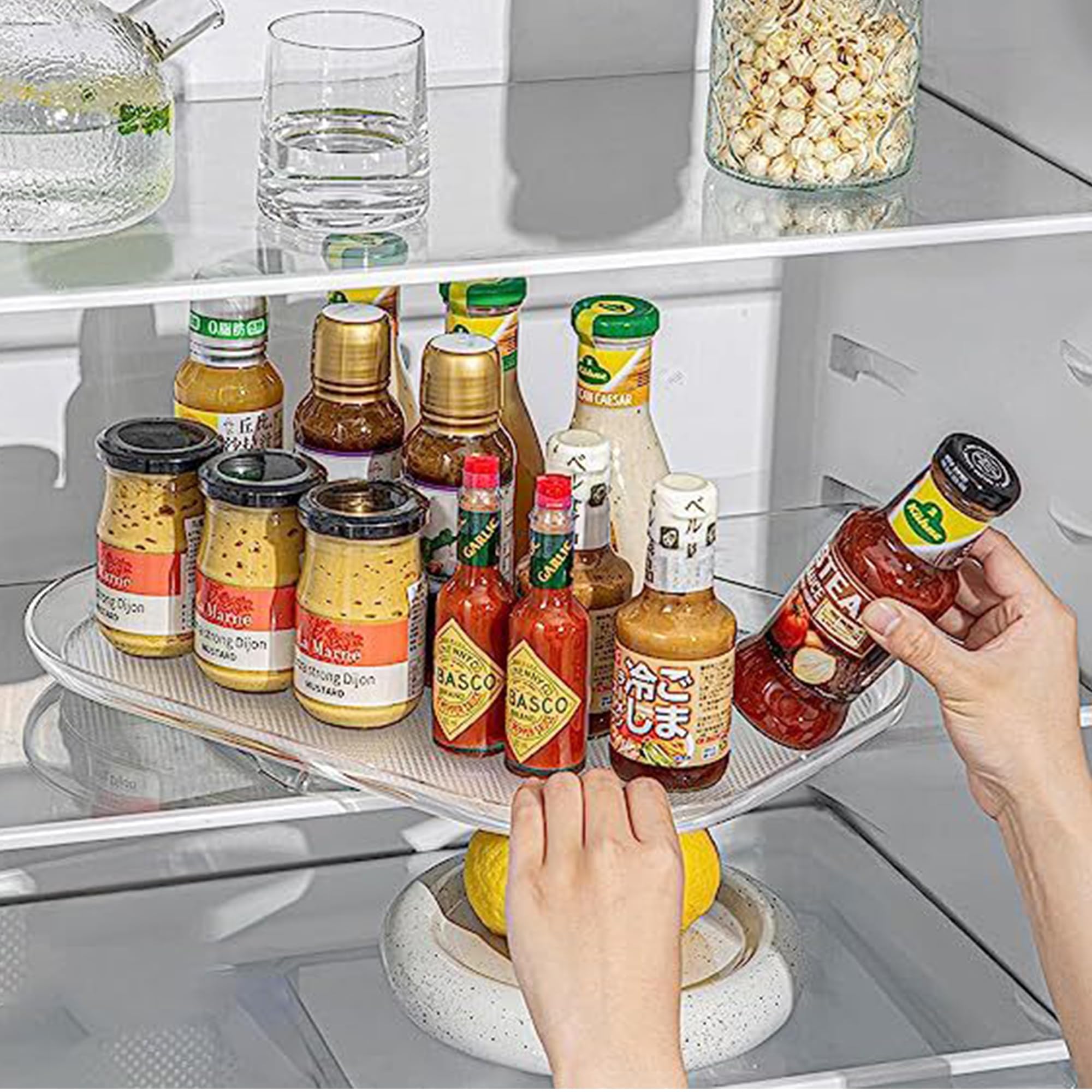 Rectangle Lazy Susan for Refrigerator,15.67''Countertop Clear Square Lazy Susan,Turntable Organizer for Pantry,Storage,Kitchen