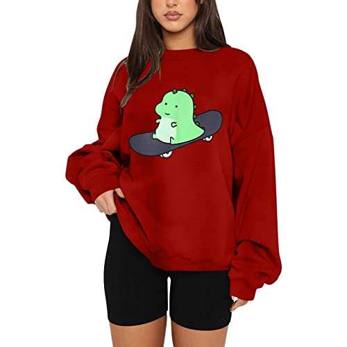 Women Valentine's Day Sweatshirt Cute Dinosaur Couple Shirt Retro Sweater Crewneck Fall Winter Pullover Tops