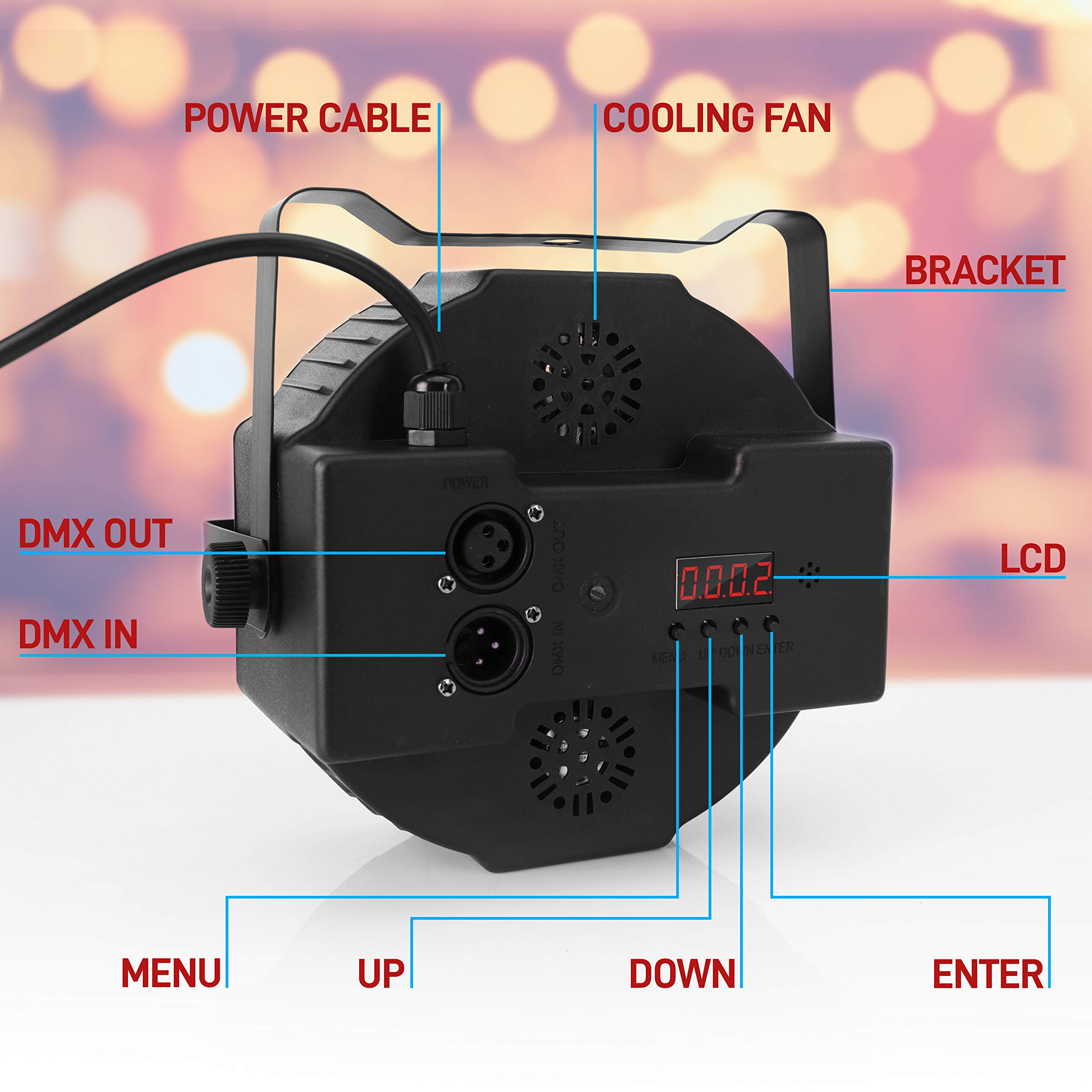 Pyle 4pcs Dj Par Lights Set - DMX, 40W 36 RGB LED Stage Projector Lights Package w/ Sound Sync, Master-Slave Mode - Professional Party Nightclub Lights Uplighting Lights for Events - Pyle PLDJLT44