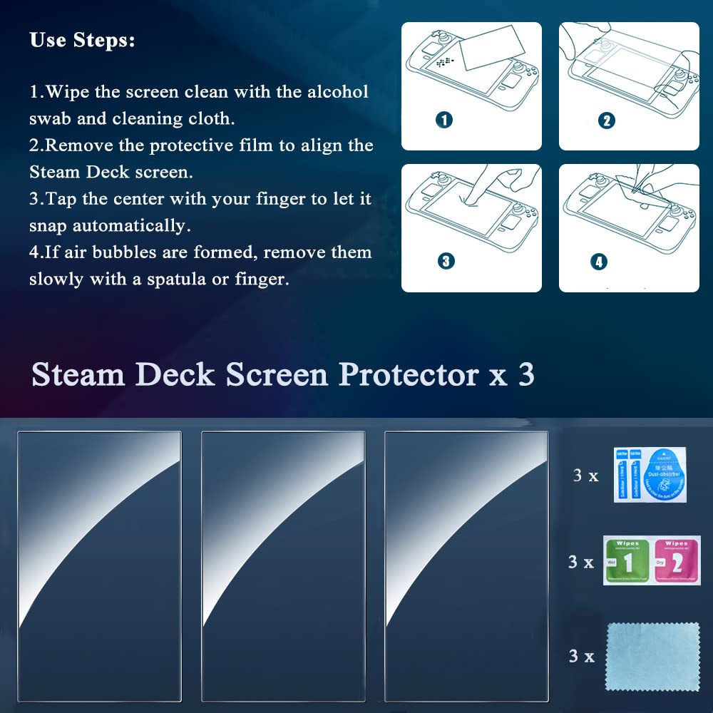 XINRUISEN 3Pack Screen Protector for Steam Deck, Tempered Glass Screen Protection Full Coverage Flim for Steam Deck 7inch, Ultra HD Bubble Free 9H Hardness Anti Scratch Easy to Install