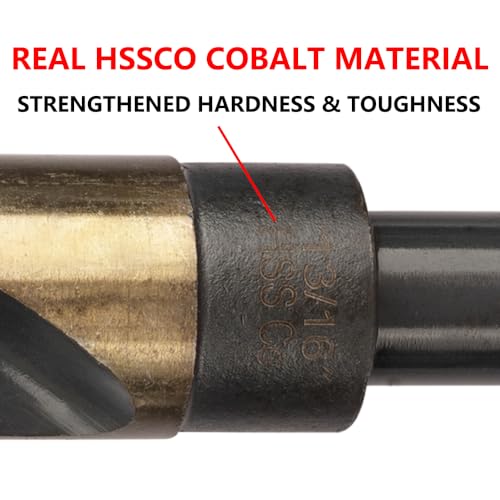VALYRIANTOOL 1-3/8 in. x 6 in. Fractional Cobalt Silver and Deming Drill Bits HSSCO High Speed Steel M35 S&D Twist Drill Bits for Stainless Steel 1/2" Reduced Shank 6" OAL 135-Degree Split Point