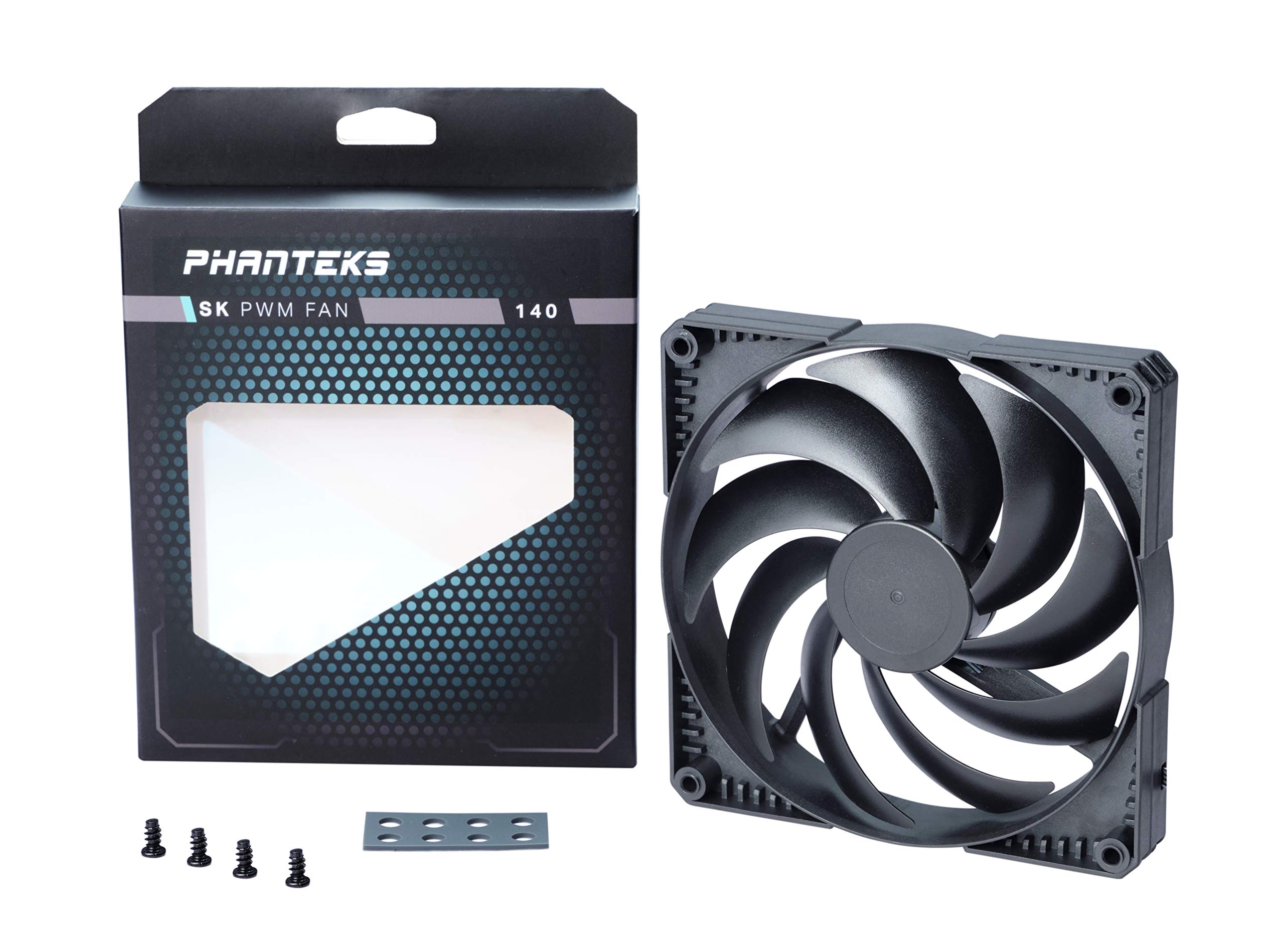 Phanteks (PH-F140SK_BBK_PWM) SK140 PWM Fan – 140mm Fan, high Airflow Nine-Blade Design, Rubber dampening washers - Black