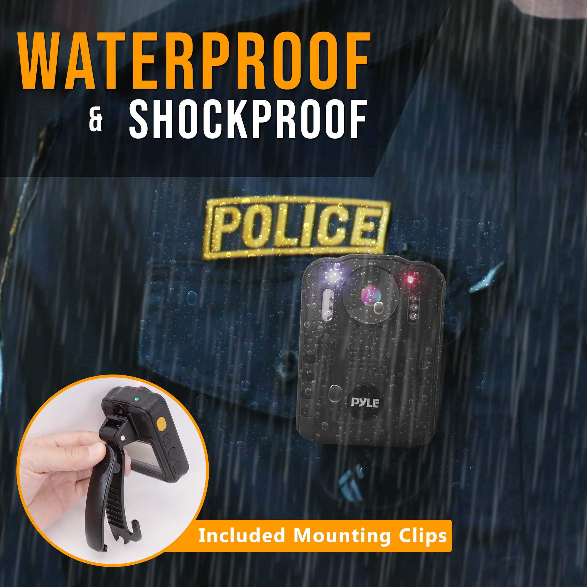 Pyle Police Security Video Body Camera - HD 2304x1296p 36MP Rechargeable Wireless Waterproof Wearable Law Enforcement Surveillance Cam, Audio Video Recording, Night Vision, Motion Detector PPBCM92