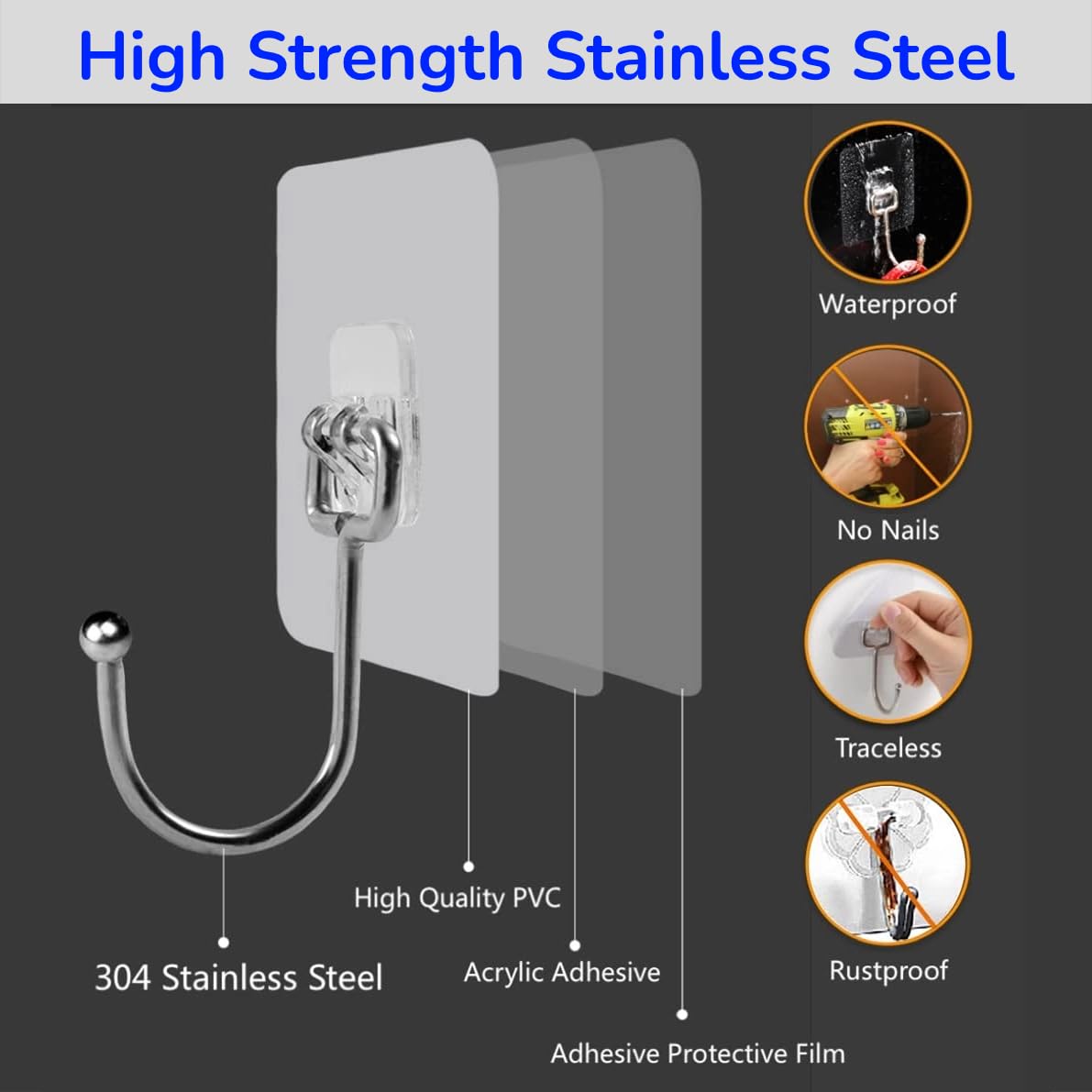 SZNKB Adhesive Hooks for Hanging Heavy Duty 22lbs