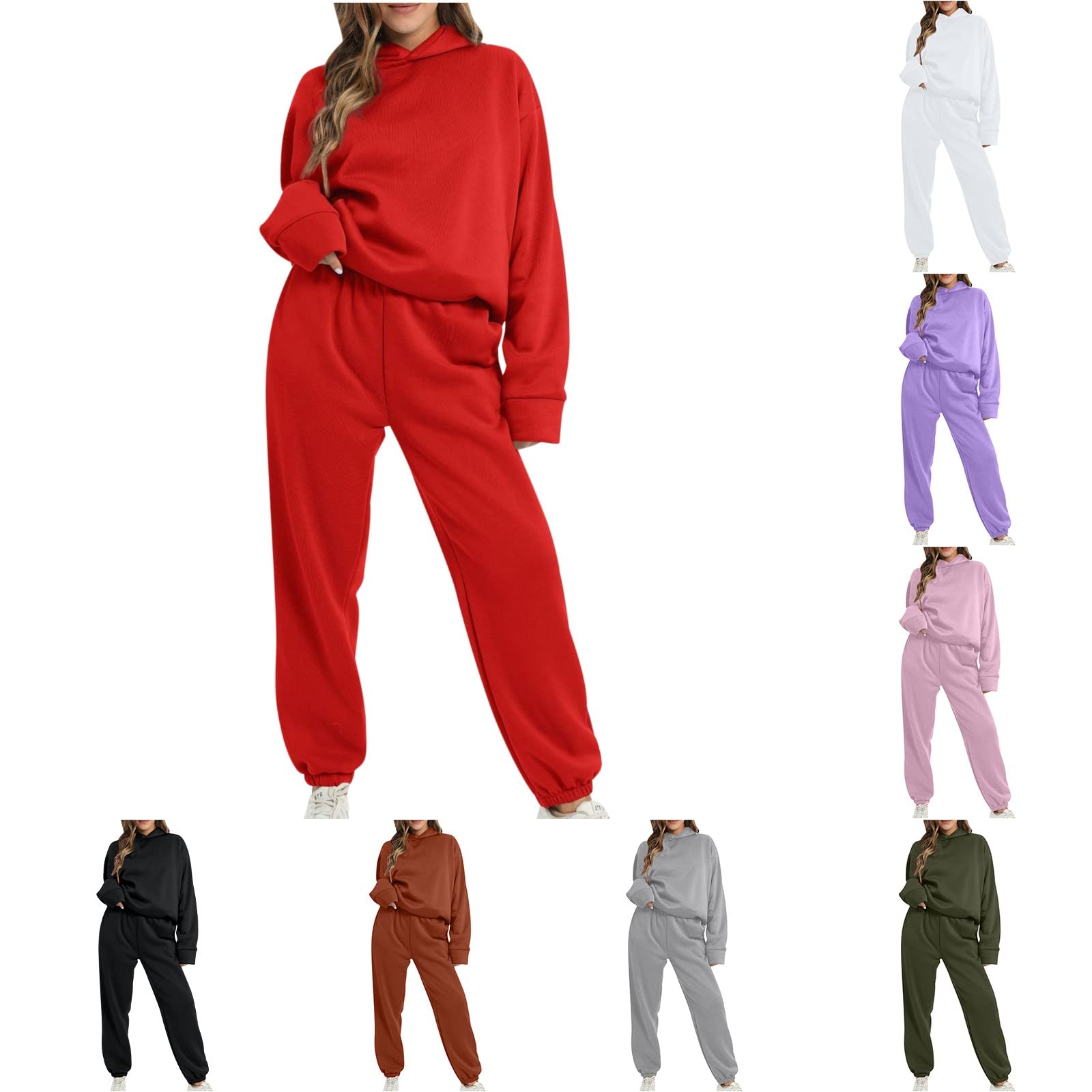 Women's 2 Piece Sweatsuits Sets 2022 Fall Outfit Long Sleeve Hoodie Sweatshirts Pullover Tops And Long Pants Tracksuit