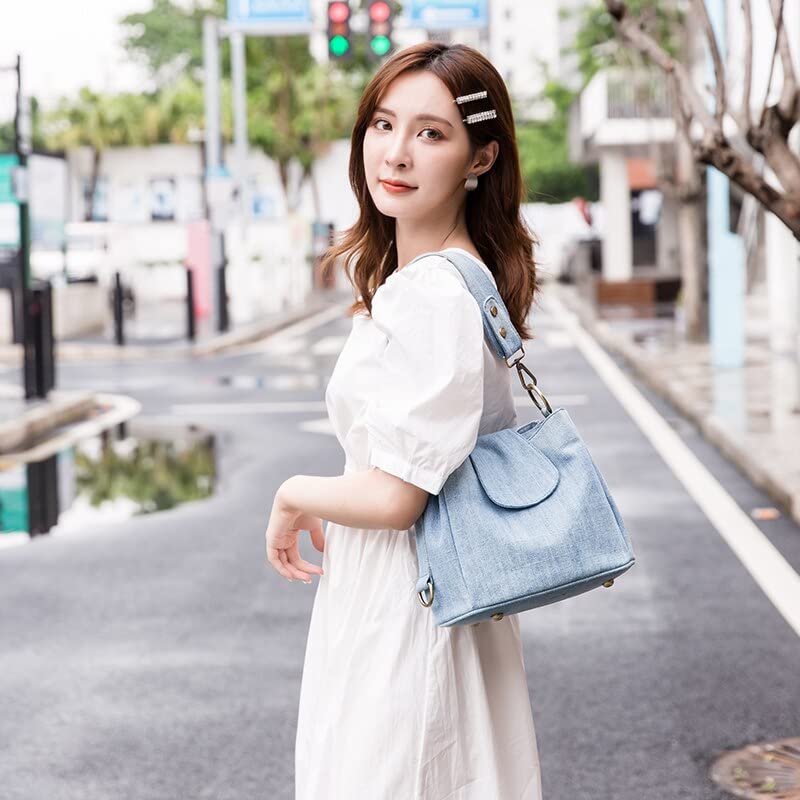 Women's Bag 2022 Trend Shoulder Bag Demin Bucket Small Size Tote Bag Crossbody Bag (light blue)