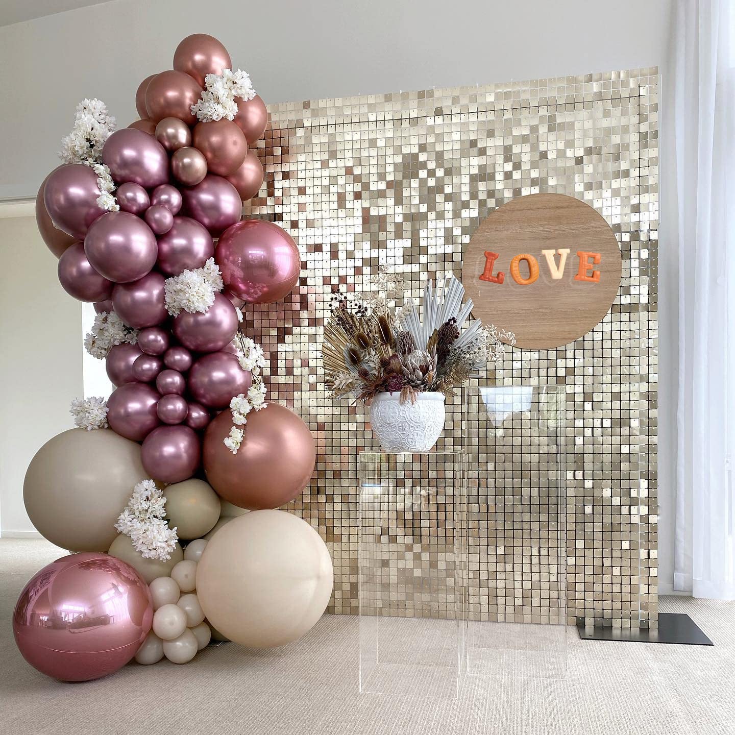 Shimmer Wall Backdrop Shimmer Wall Panels Light Gold Glitter Photo Background Backdrops for Birthday Decorations Anniversary Wedding Engagement,Pack of 24