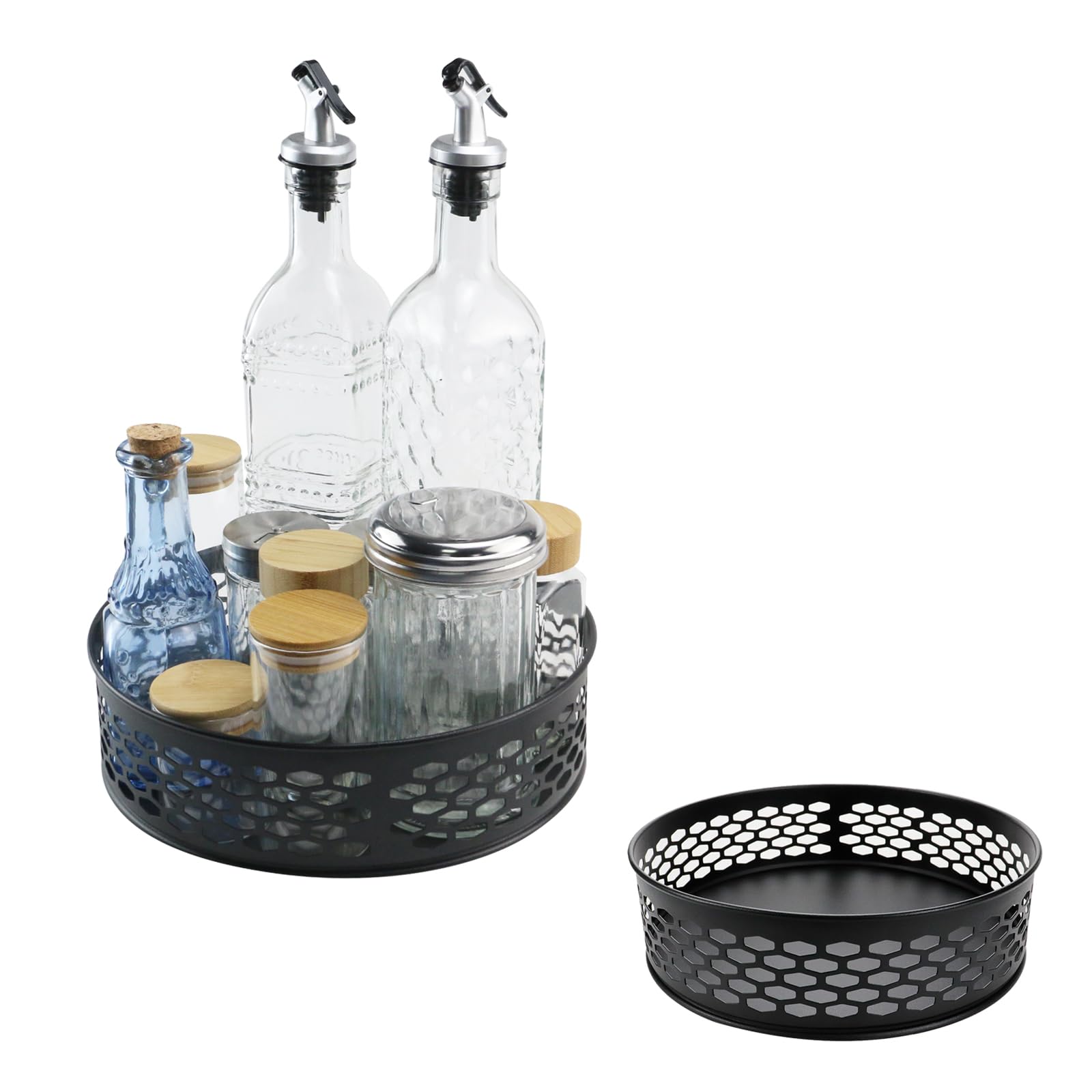 Semetall 9" Round Rotating Tray with Anti Slip Pads for Kitchen Counter,Bedroom,Living Room,Black