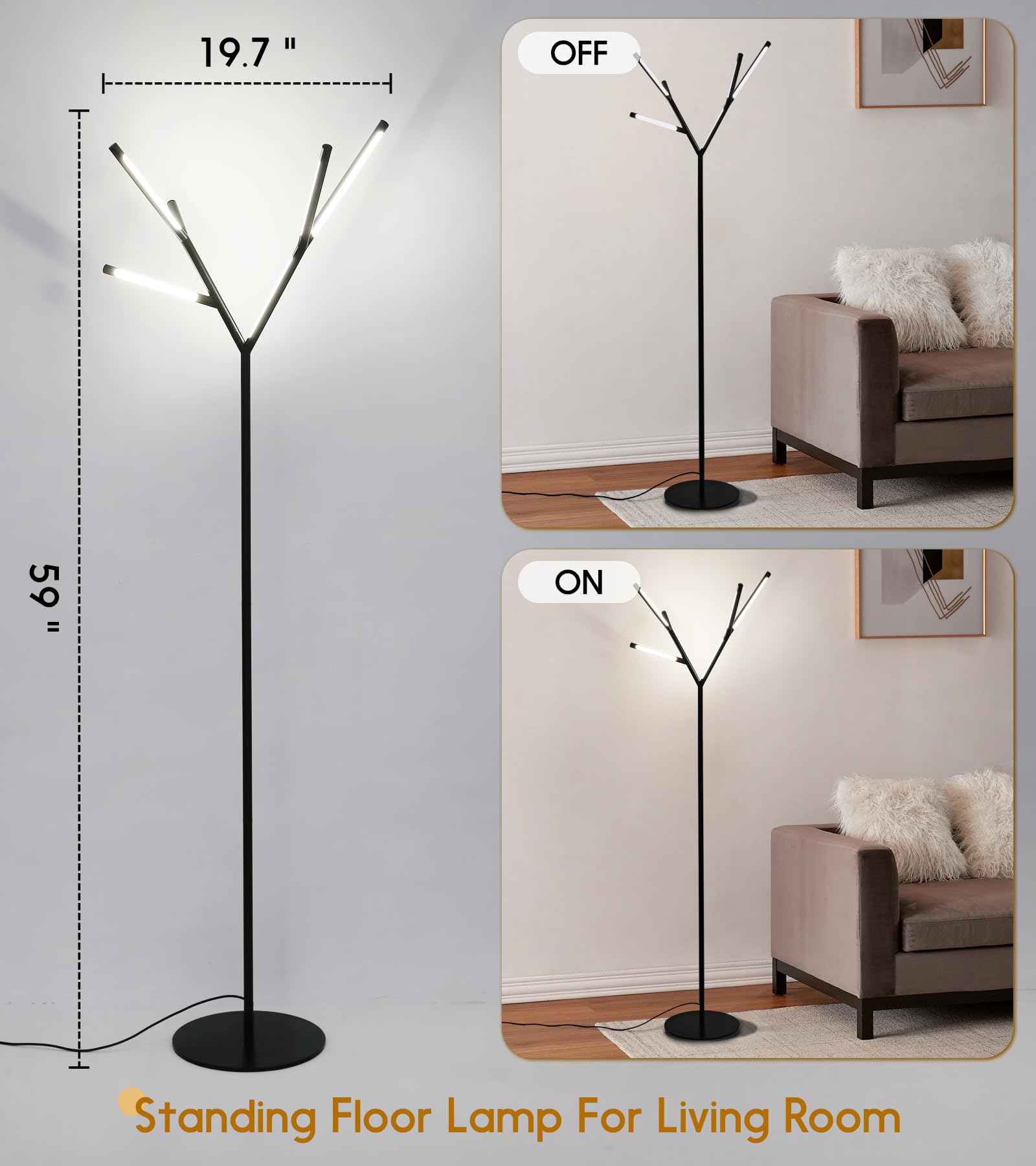 Q&S Led Floor Lamp,Black Modern Industrial Contemporary Corner Floor Lamp Tall Tree Bright Reading Standing Lighting for Bedroom Living Room Office