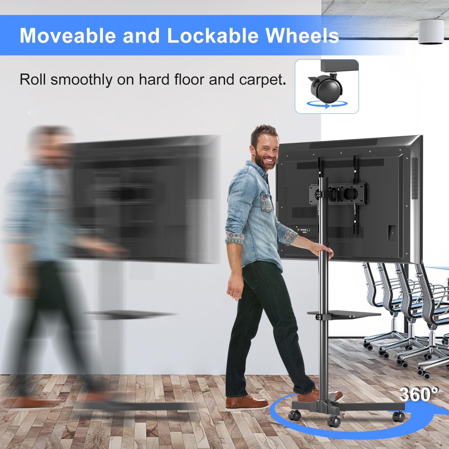 suptek Mobile TV Cart for 21-60 Inch LCD LED Flat/Curved Panel Screen TVs Max VESA 400x400 with Laptop Shelf Holds up to 77lbs, ML55B