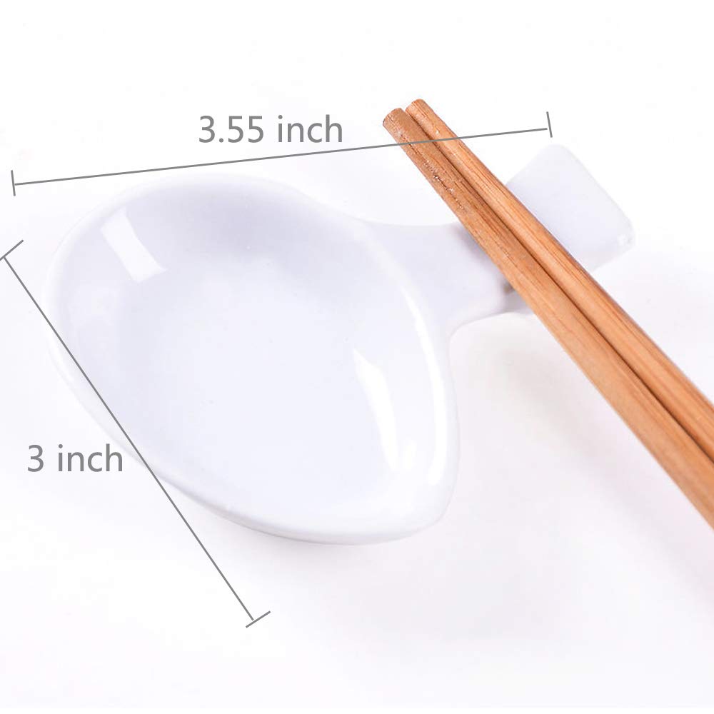 Woonsoon 5 Pcs Ceramic Chopsticks Holder,Chinese Porcelain Chopstick Rest Spoon Fork Knife Stand Sauce Dish