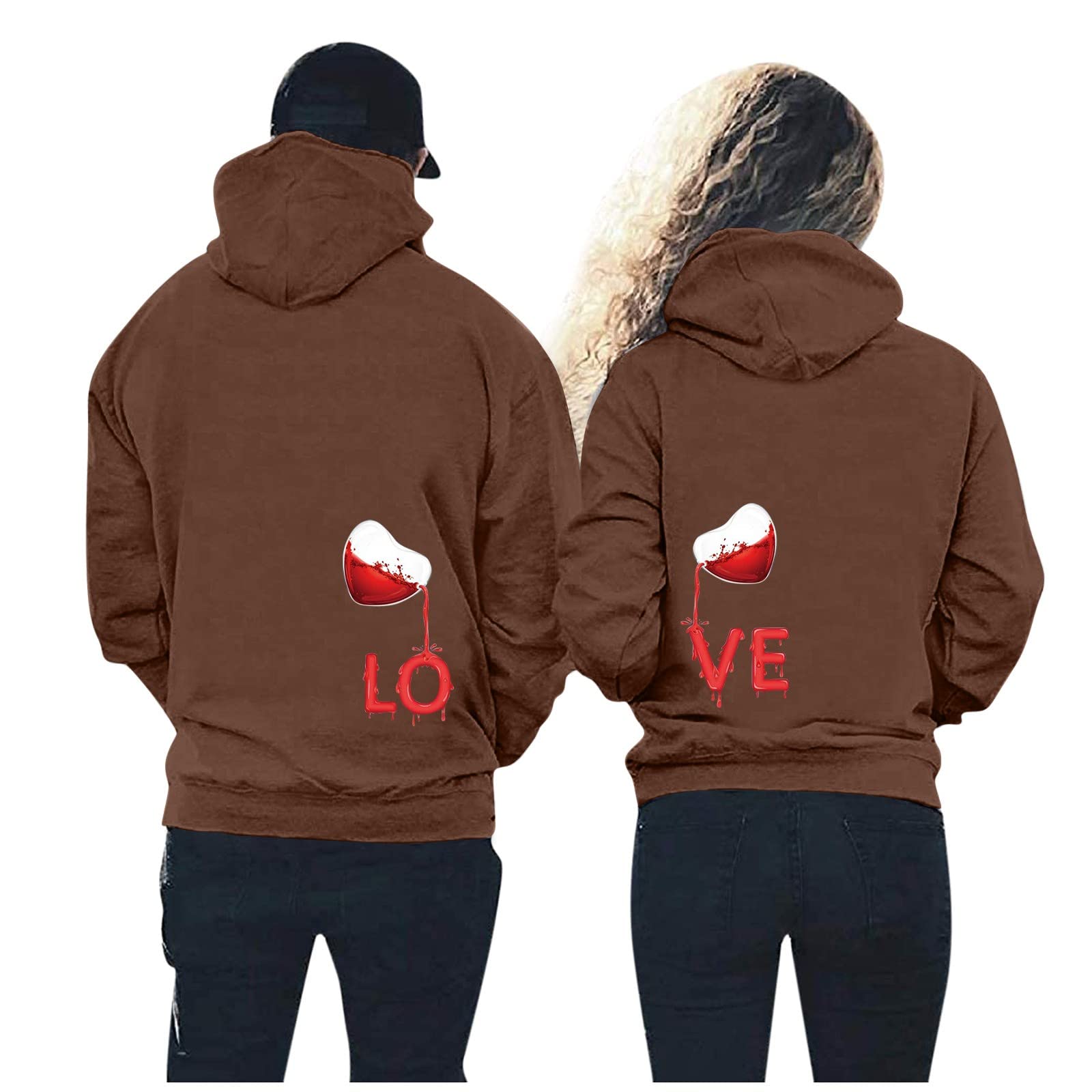 YKARITIANNA Couple Matching Hoodie Cute Love Heart Sweatshirt Long Sleeve Casual Valentine's Day Pullover Couple Sweatshirt