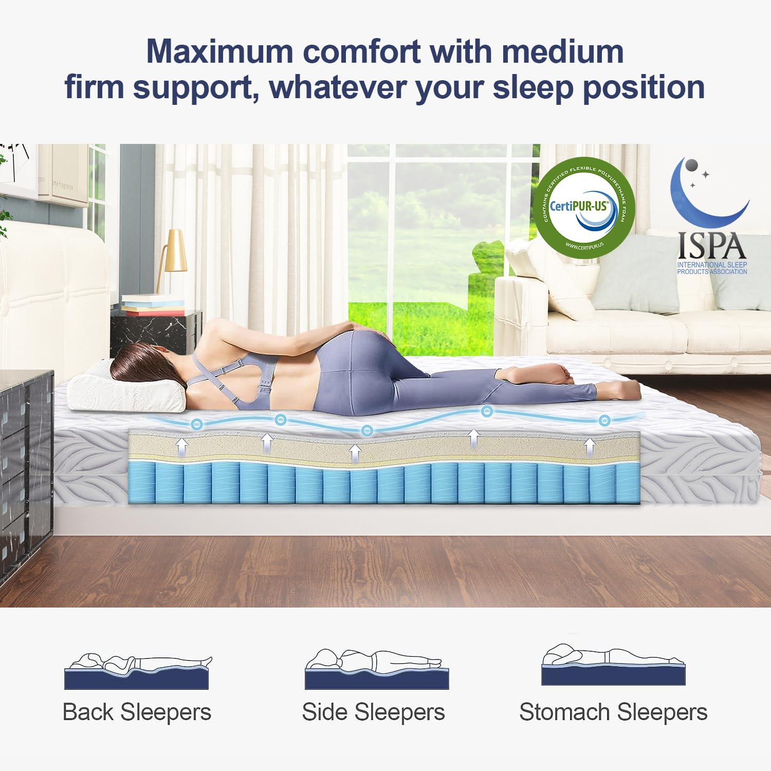 PMIXO Gel Memory Foam Mattress in a Box,Medium-Firm Queen Size Mattress 8 Inch with CertiPUR-US Certified,Medium-Plush,No Formaldehyde and Fiberglass Free