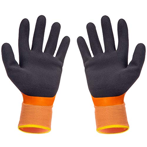 SAFEAT General Waterproof Work Gloves for Men and Women β Flexible, Double Coated Latex, Multipurpose, Sandy Grip Foam 1 Pair (Large)