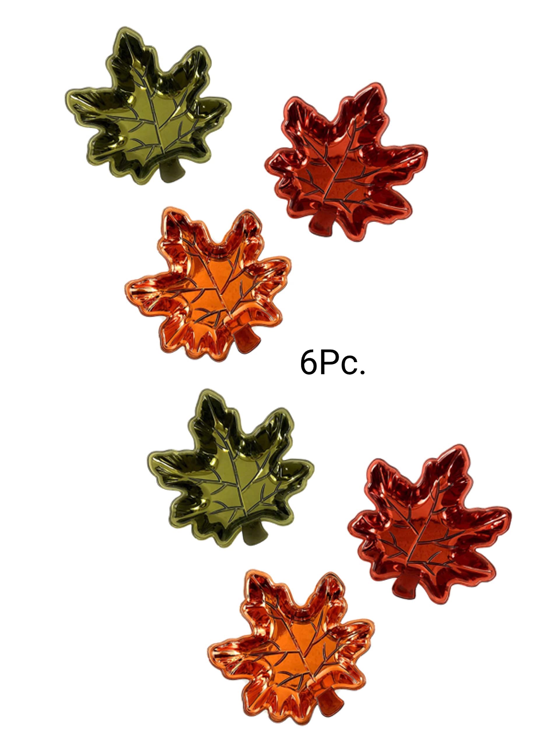 TTM CF Thanksgiving Harvest Fall Autumn Leaves Metallic Candy Dish/Serving Platters (6 Pc Set), Olive, Orange, Burgundy, 8.5x8x1.5