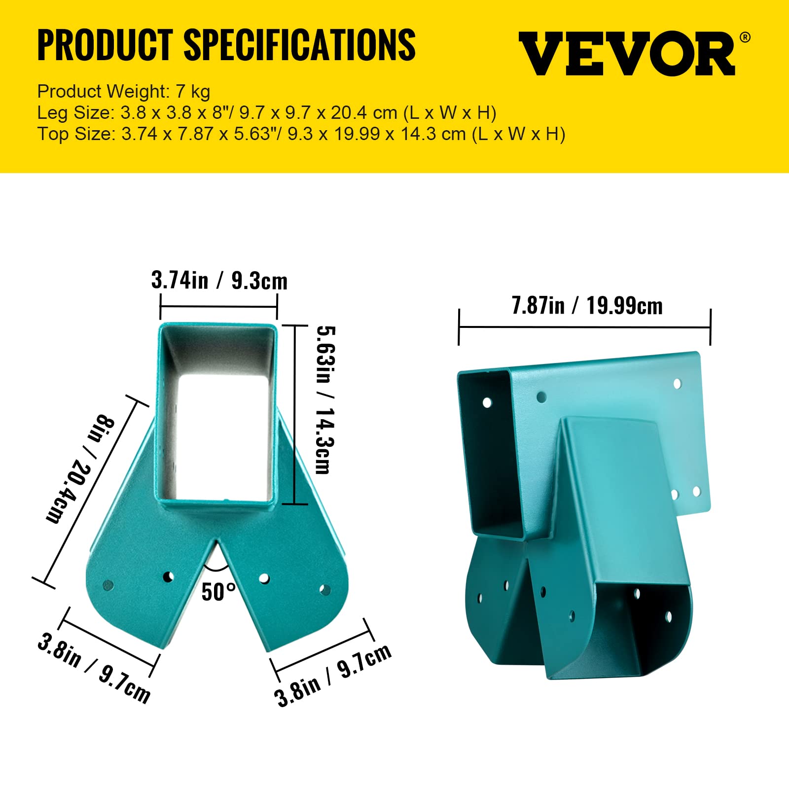 VEVOR Swing Set Brackets 7.87" Swing Bracket A-Frame Construction Swing Set Hardware Iron Material with Black Powder Coated DIY Swing Set End Bracket Swing Set Kit for 2(4x4) Legs & 1(4x6) beam-2PCS