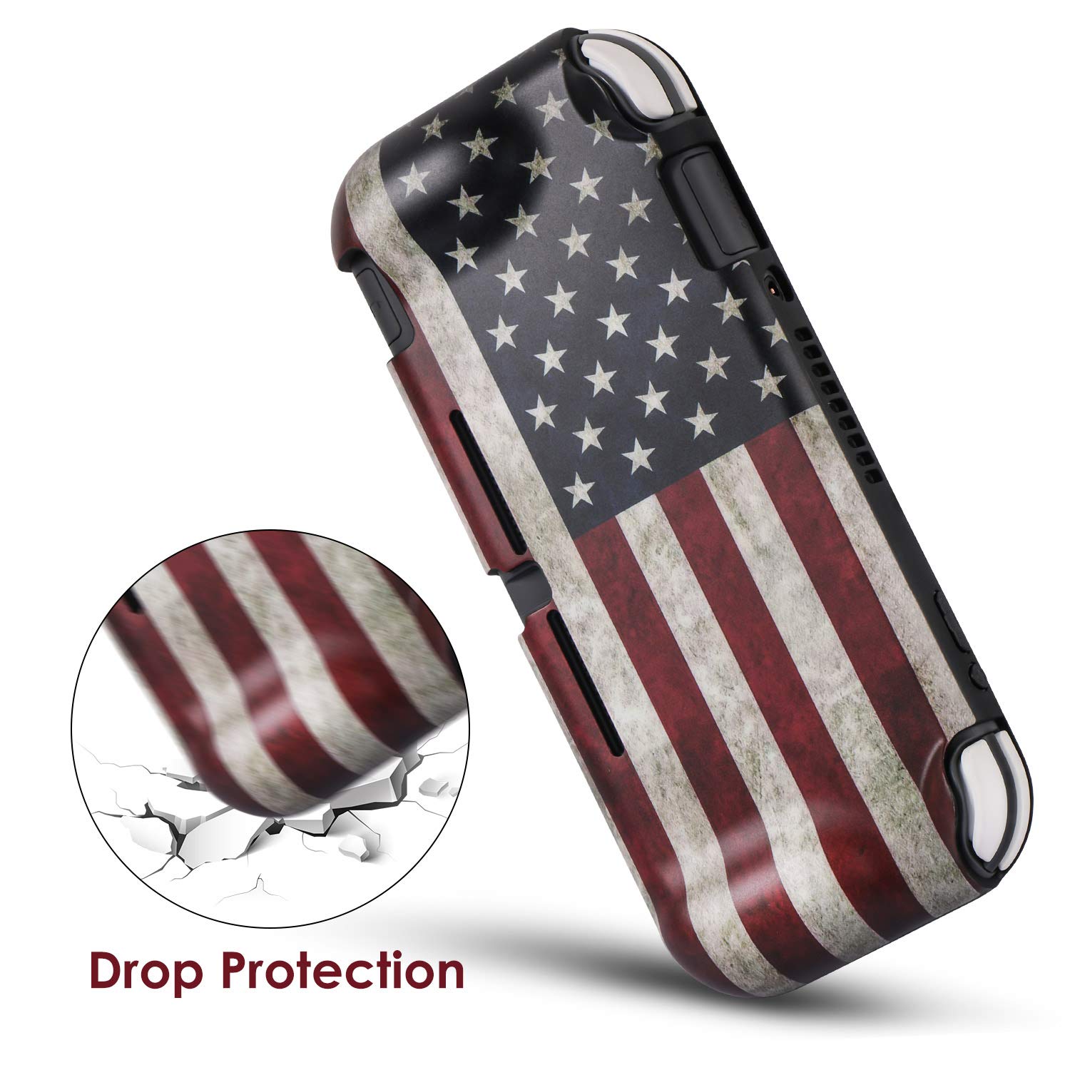 ROLEES Soft Silicone Case for Nintendo Switch Lite, Anti-Collision Non-Slip Shockproof Silicone Protective Cover Shell for Nintendo Switch Lite Retro American Flag
