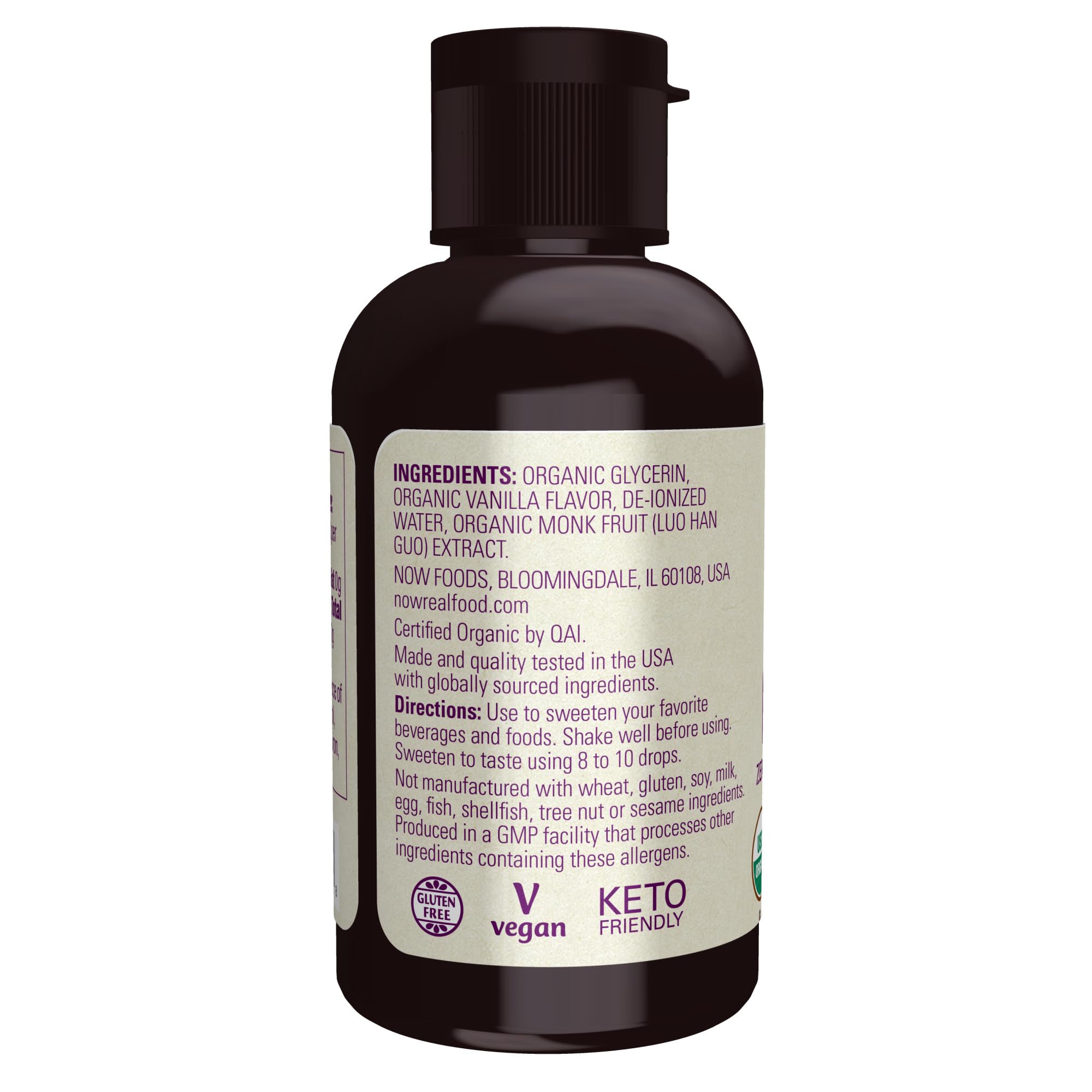 NOW Foods, Organic Liquid Monk Fruit, Vanilla, Zero-Calorie Sweetener, 1.8-Ounce