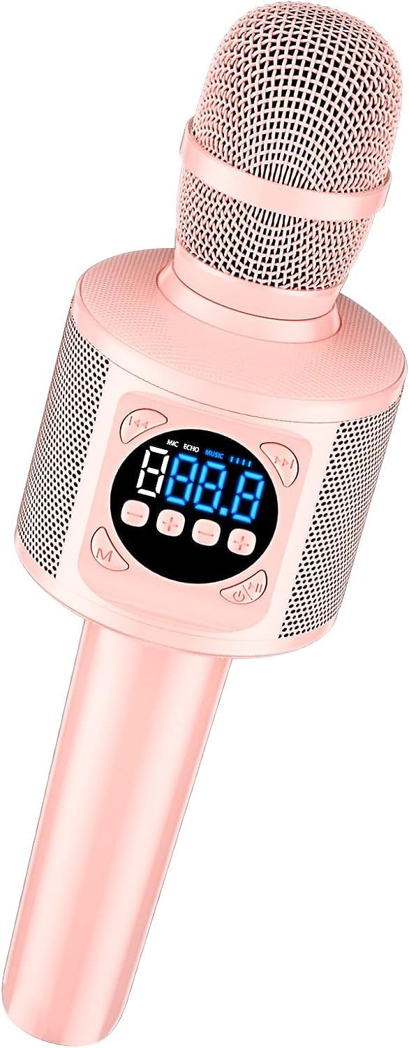 YLL Car Karaoke Microphone, Wireless Bluetooth Microphone Portable Handheld Mic Speaker with Magic Voices, Great Gifts for Girls Boys Adults All Age C17(P-ink)
